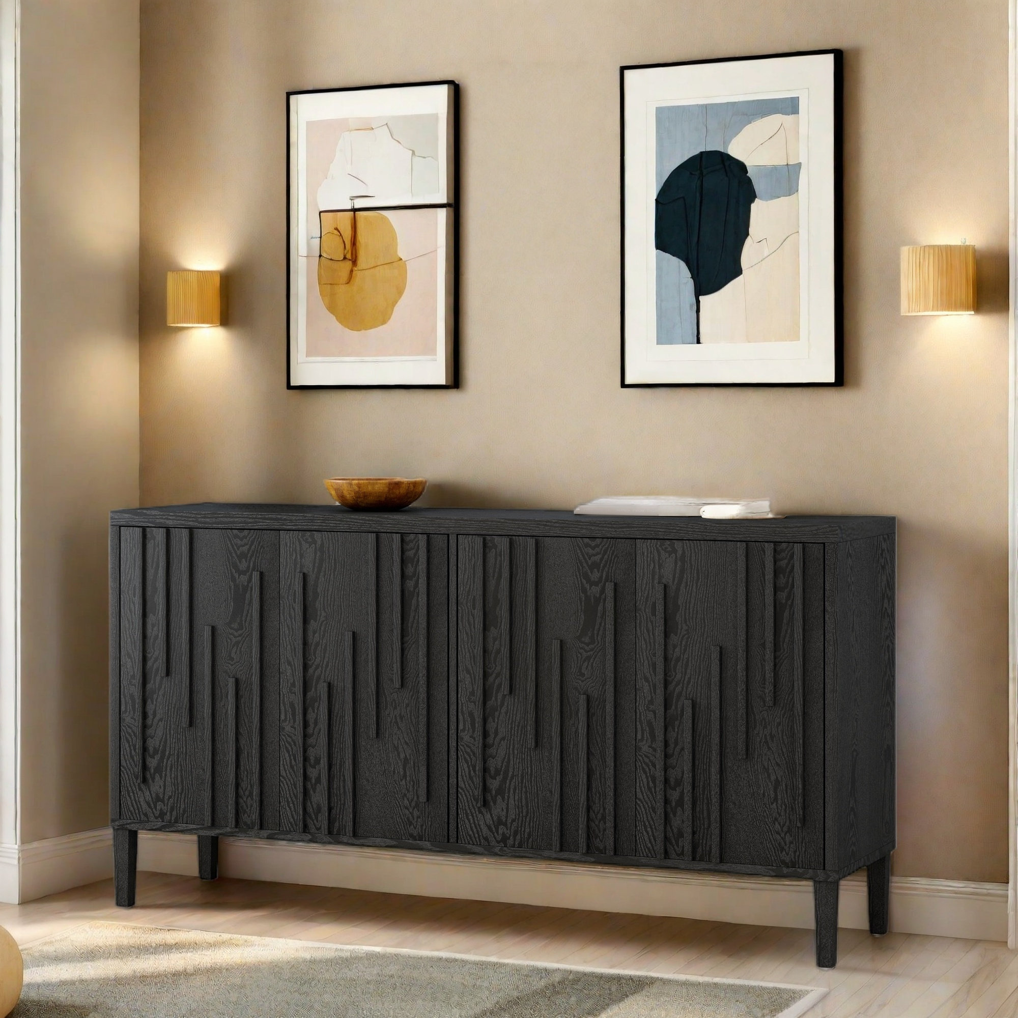 Ebern Designs Farmhouse Sideboard With Hidden Handle And Distinctive ...