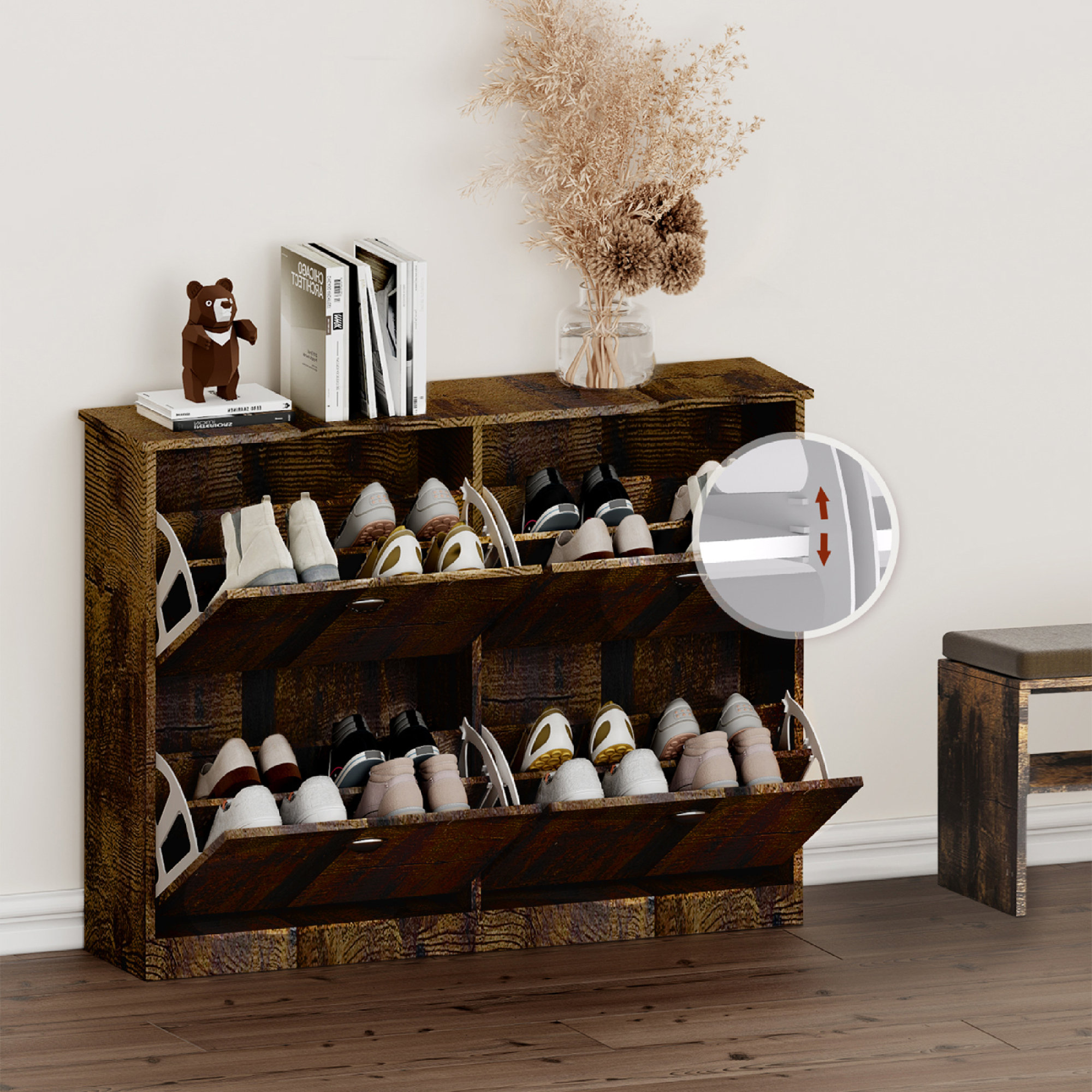 Hokku Designs Hidden Slim Narrow Shoe Rack Cabinet with 4 Drawers for ...