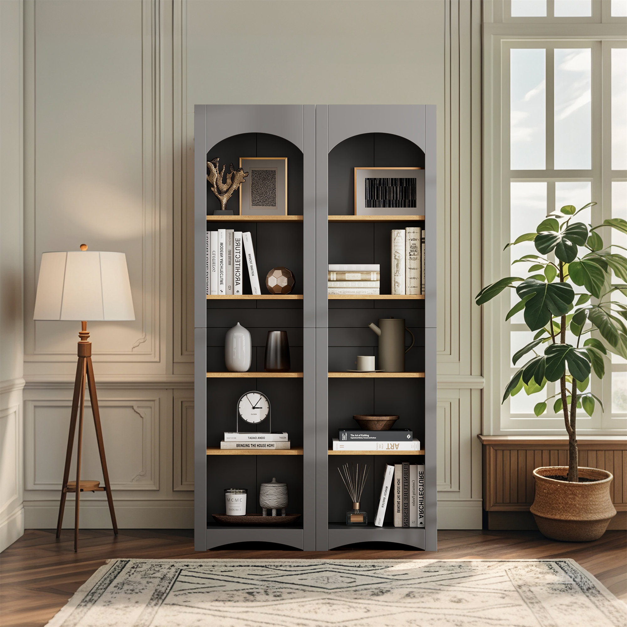 Winston Porter 2-Piece Farmhouse Two Tone Storage Cabinet Bookcase ...