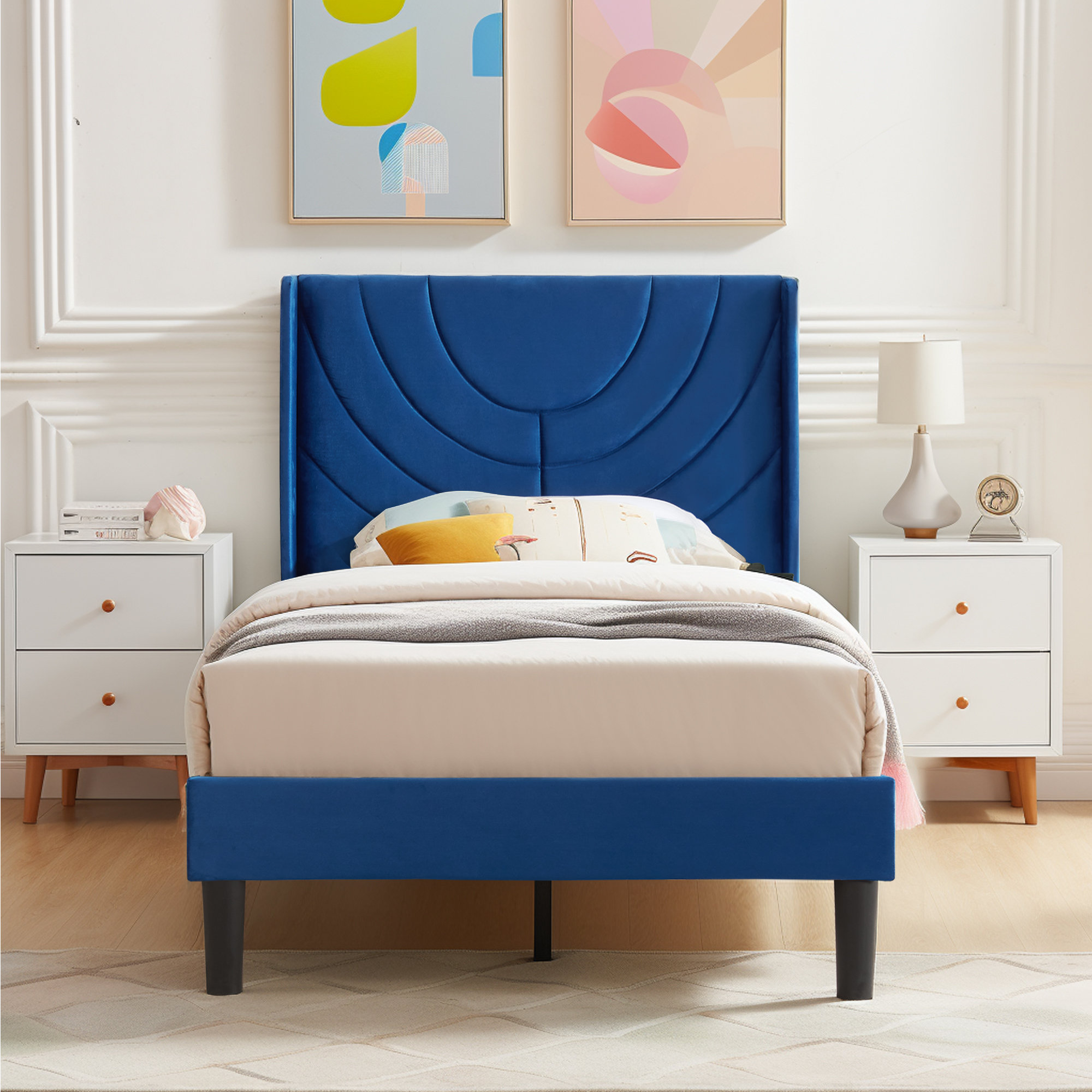 Willa Arlo™ Interiors Cambridgeshire Velvet Upholstered Bed Frame With