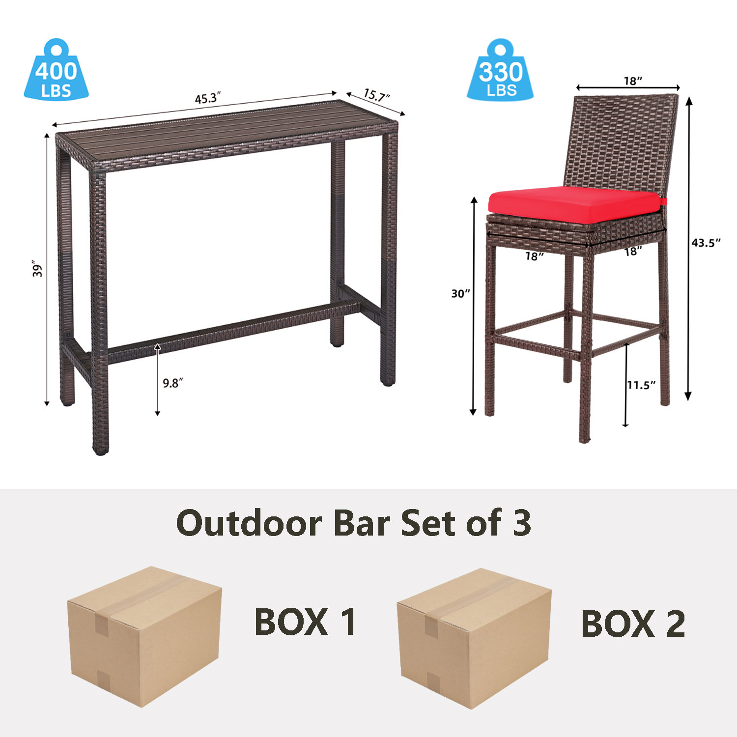 Latitude Run® Outdoor Bar Set For Patio 3Pcs Outdoor Bar Table And ...