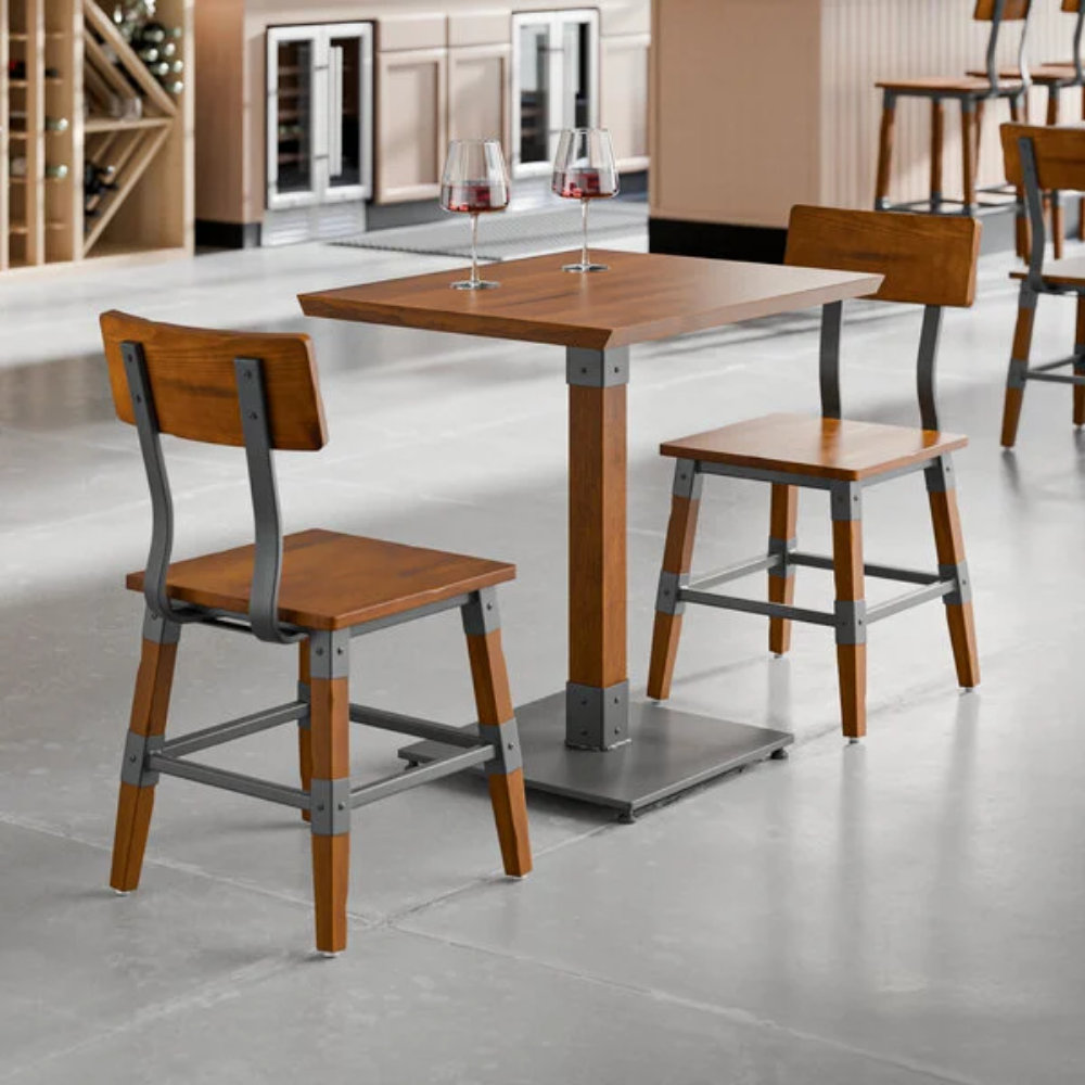 17 Stories Reversible Dining Table & Seating Industrial Rustic Walnut ...