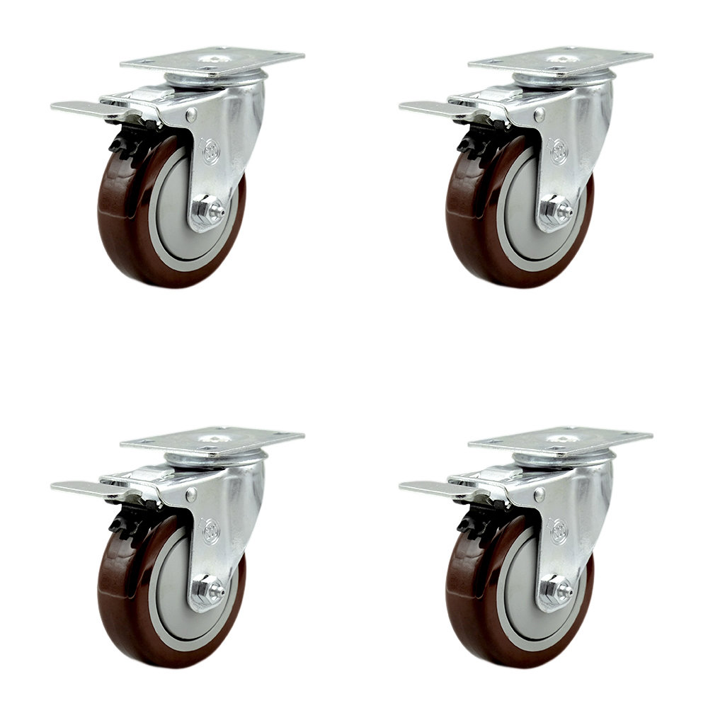 Service Caster 4 Inch Polyurethane Swivel Top Plate Caster Set with ...
