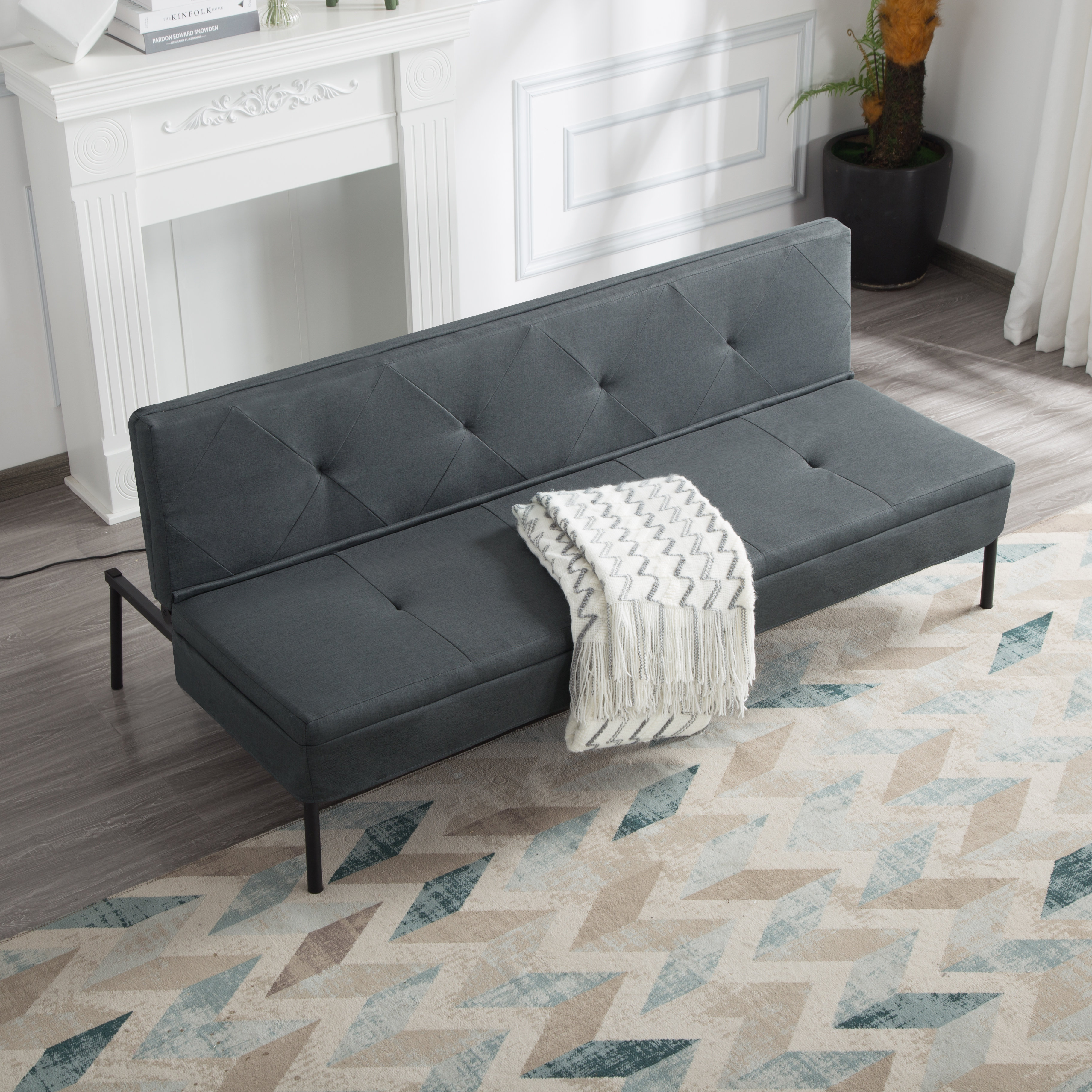 Ebern Designs 63"modern living room futon sofabed, polyester fabric ...