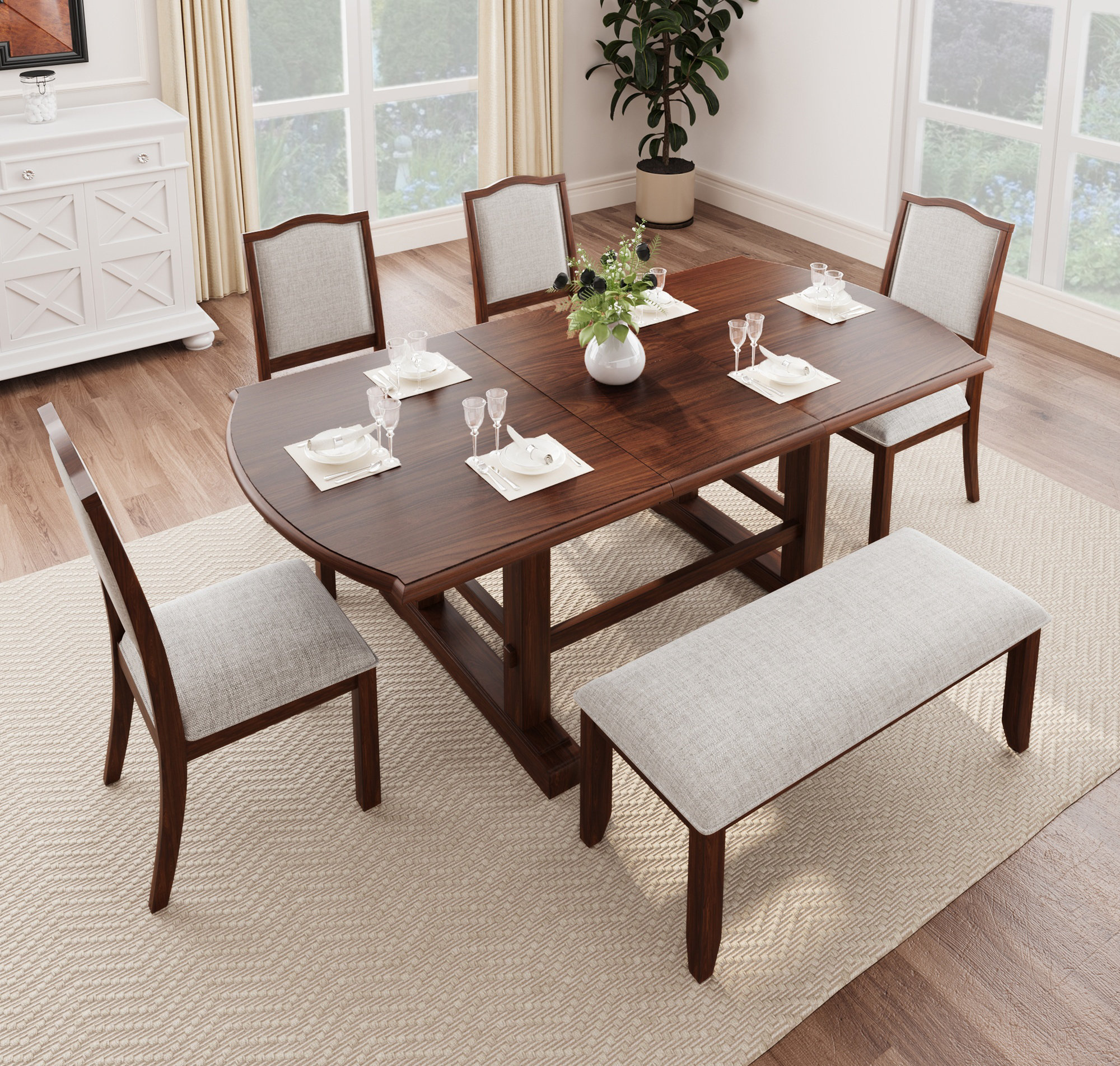 Red Barrel Studio 6-Piece Dining Table Set, 60inch to 78inch Extendable ...
