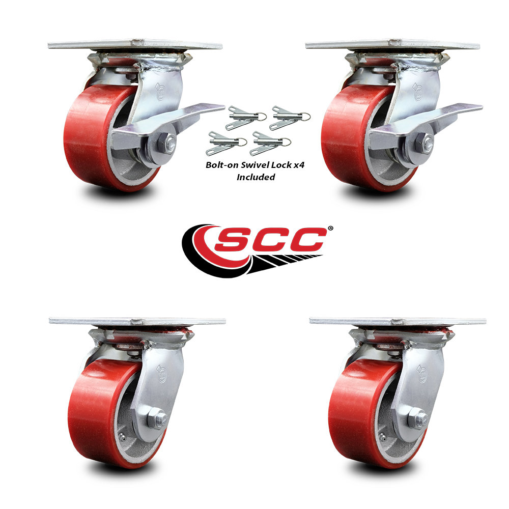 Service Caster 4 Piece Poly on Cast Iron Caster Set with Ball Bearing 4 ...