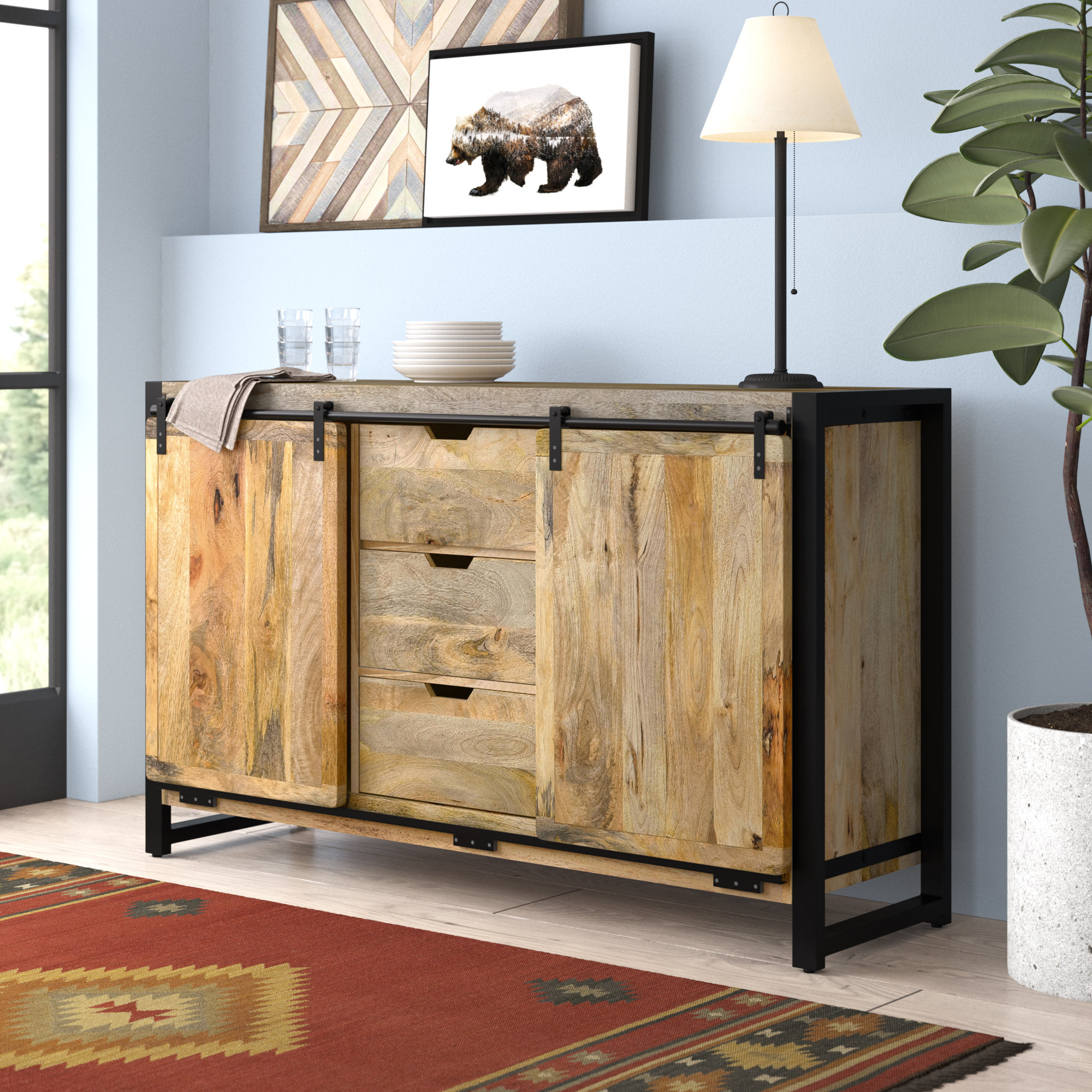 The Twillery Co.® Orleans Jessica 59'' Wide 3-Drawer Mango Wood Sideboard | Wayfair