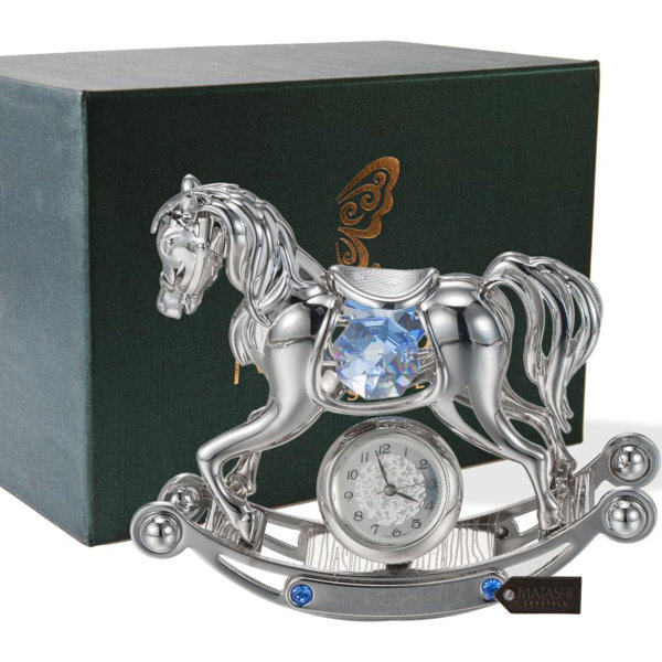 MatashiCrystal Crystal Studded Rocking Horse Desk Clock Figurine ...