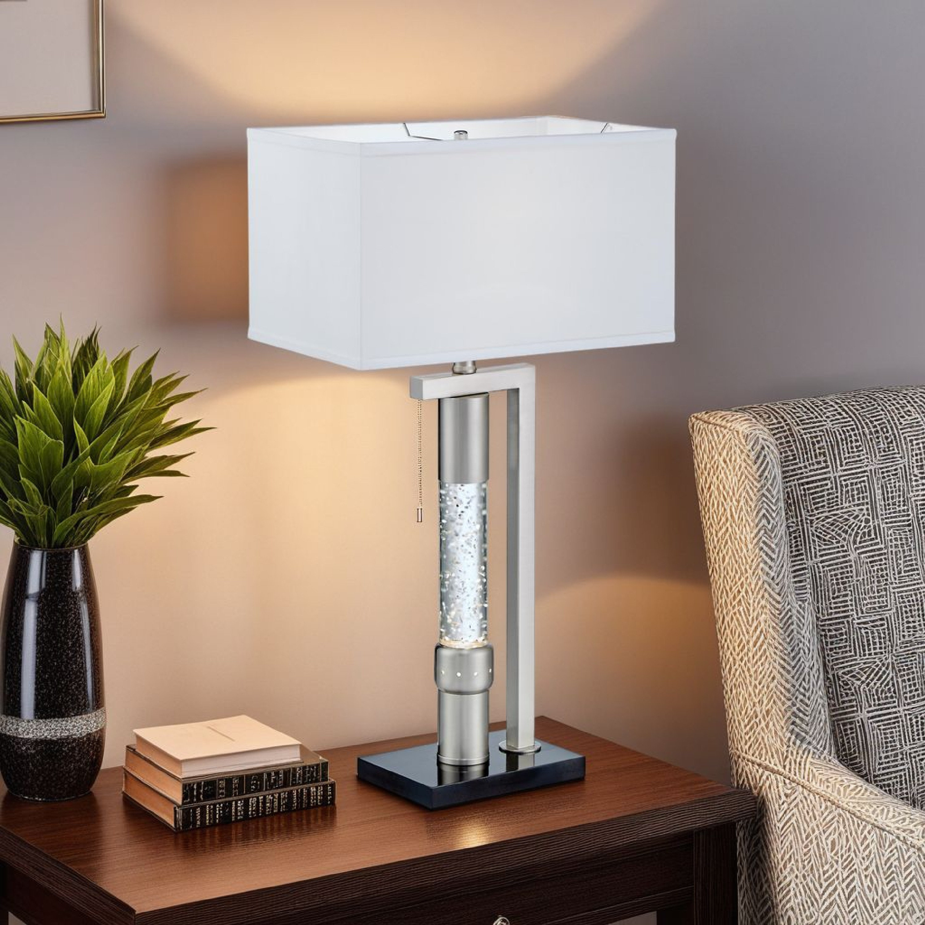 Benjara Mandy Table Lamp With Ripple Textured Glass Tube, Silver Metal ...