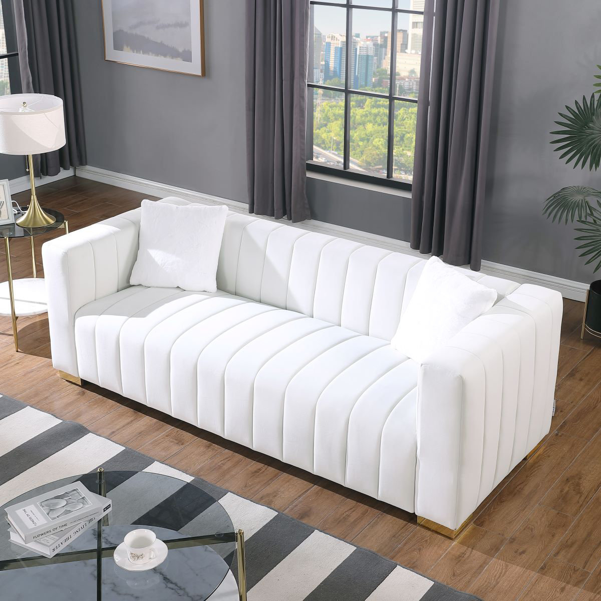 Mercer41 87“ Lital Square Arms vertical channel Sofa - Wayfair Canada