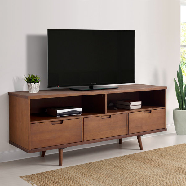 George Oliver Mid-Century Modern Solid Wood 3-Drawer 58" TV Stand With ...