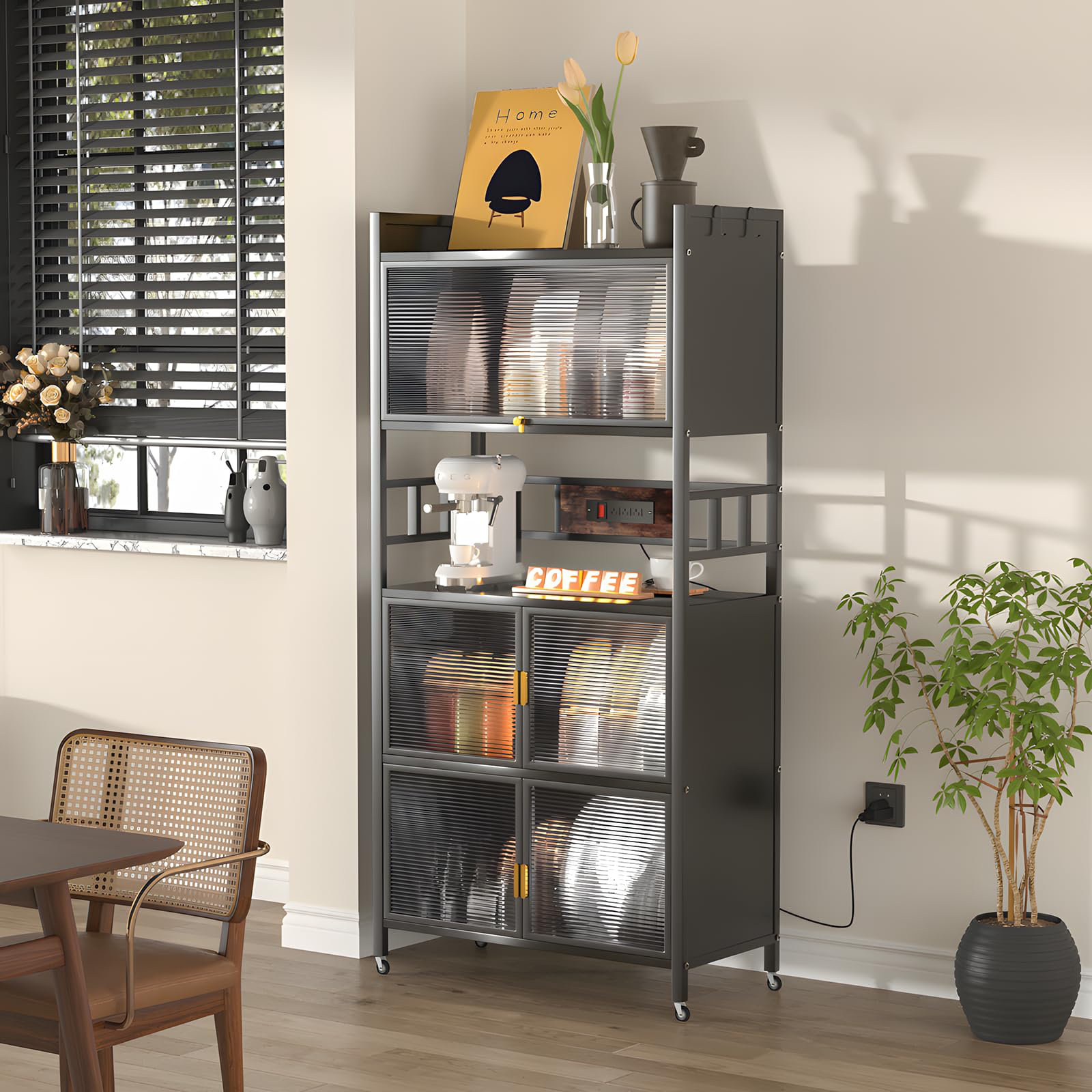 Ivy Bronx 5-Tier Bakers Rack With Power Outlet, Microwave Stand, Bread ...