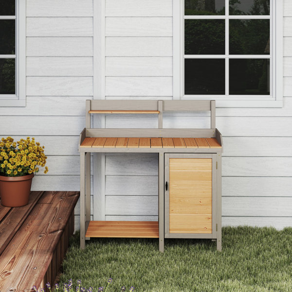 Arlmont & Co. Outdoor Potting Bench, Wooden Workstation Table With ...