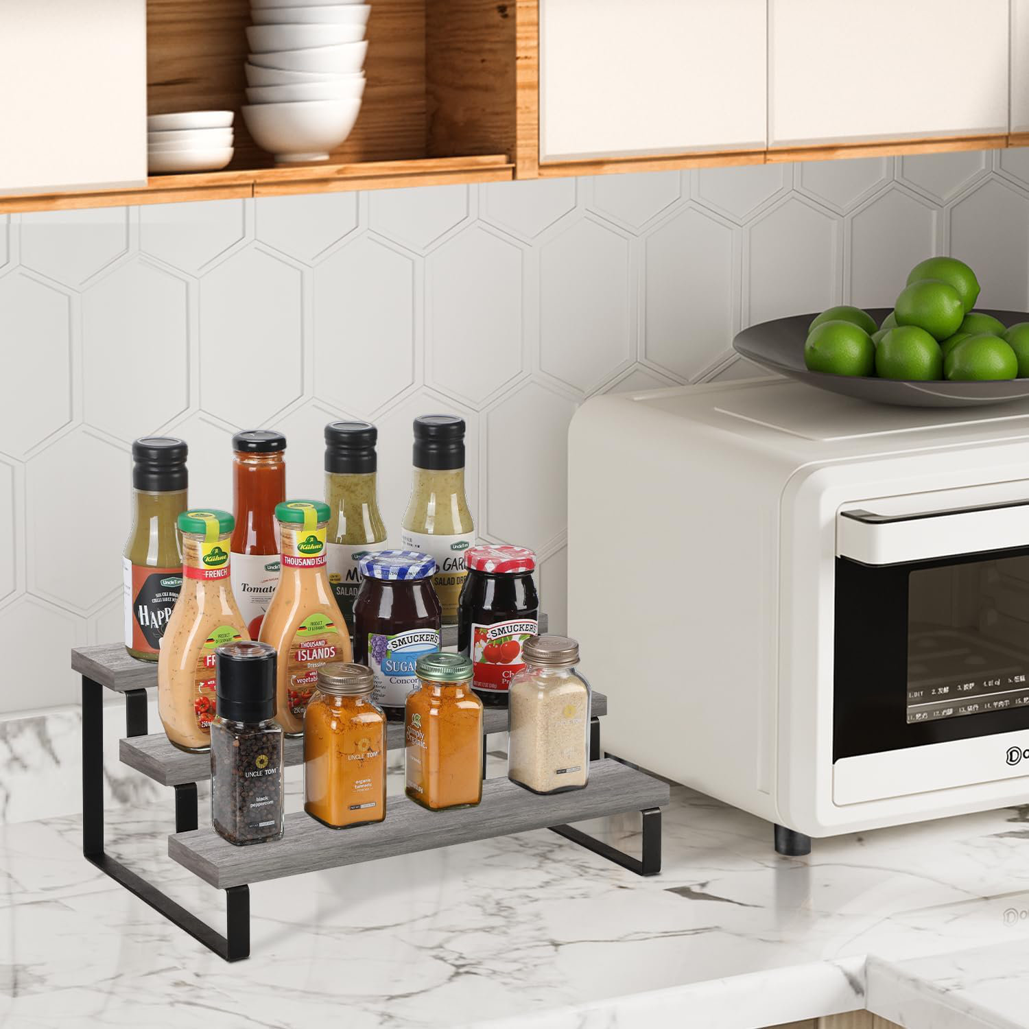 WRIWON Wooden Display Riser Stand, 3 Tier Spice Rack Organizer | Wayfair
