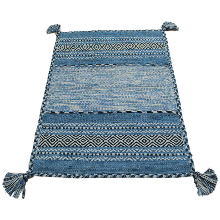 Gracie Oaks Lamberta Striped 60cm X 240cm Blue/Beige/Black Area Rug ...