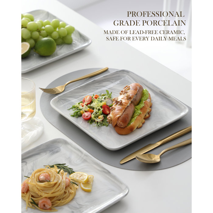 Ivy Bronx Pontus 10" Square Marble Gray Porcelain Dinner Plates,Set Of ...