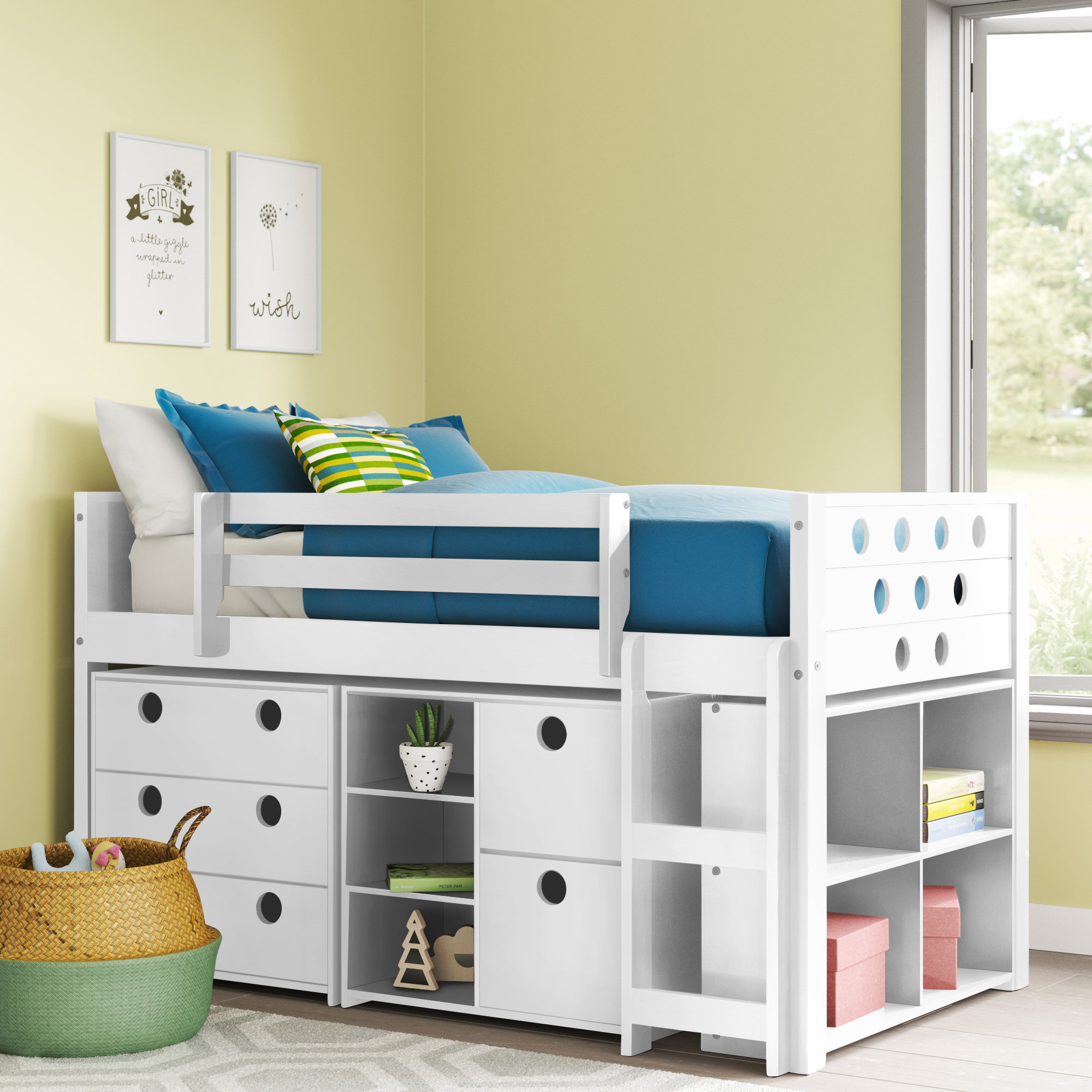 Mack & Milo™ Abey Circles Twin Loft Bed with Storage and Bookcase ...