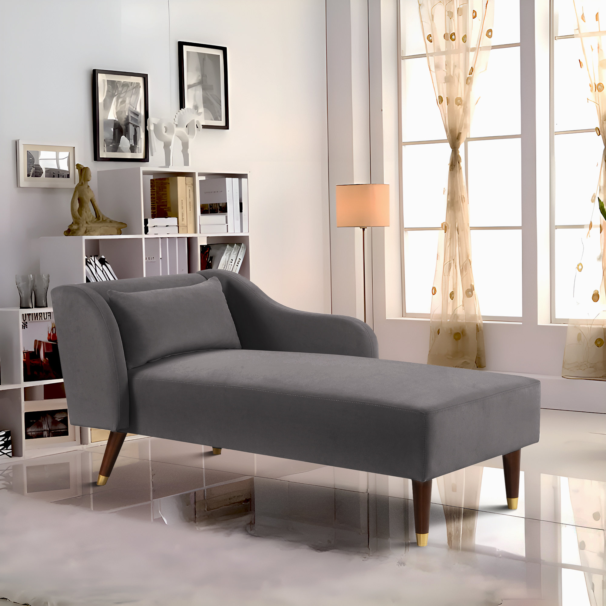 Ivy Bronx Lyndzi Velvet Upholstery Chaise Lounge Chair with Rubber Wood ...