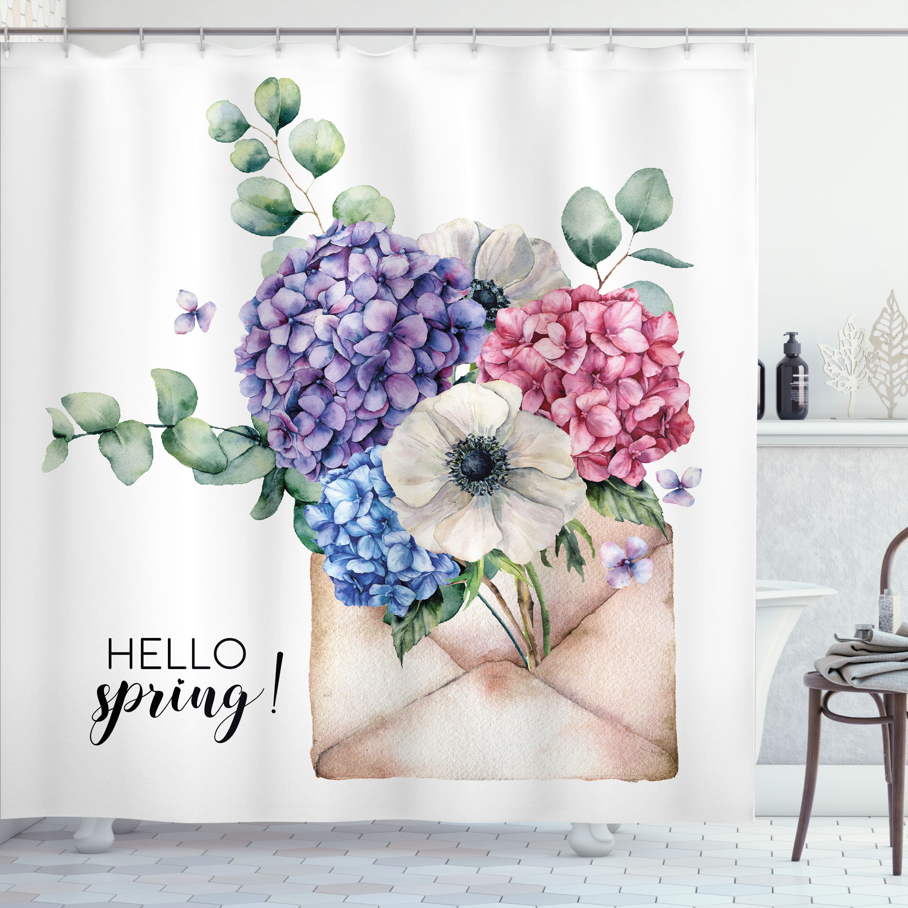 Dakota Fields Hydrangea Shower Curtain Hello Spring Flowers Art Multicolor | Wayfair
