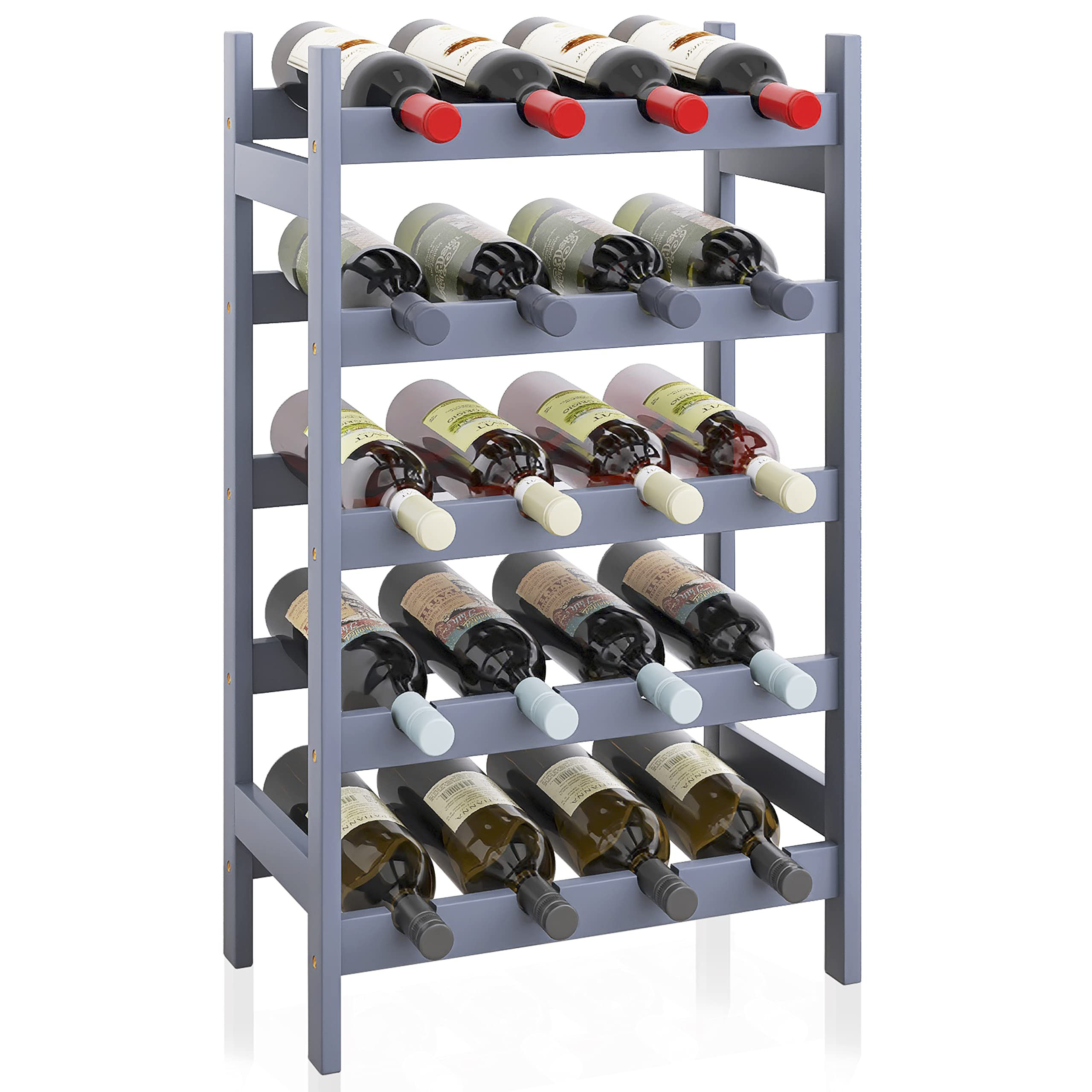 Prep & Savour Bamboo Wine Rack, 20 Bottles Display Holder, 5-Tier Free ...