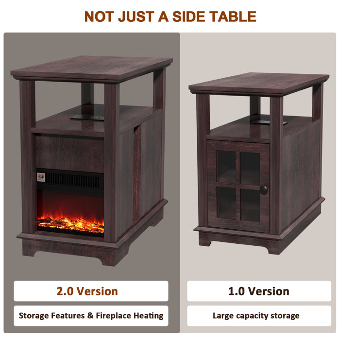 Wildon Home® Amelija 23.6'' Tall Tray Top End Table with Fireplace and ...