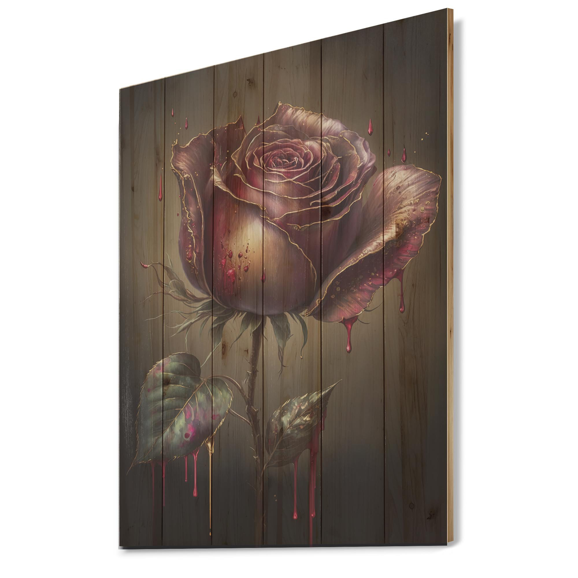 House of Hampton Abiezer Red Paint Drip Rose I - Floral & Botanical ...