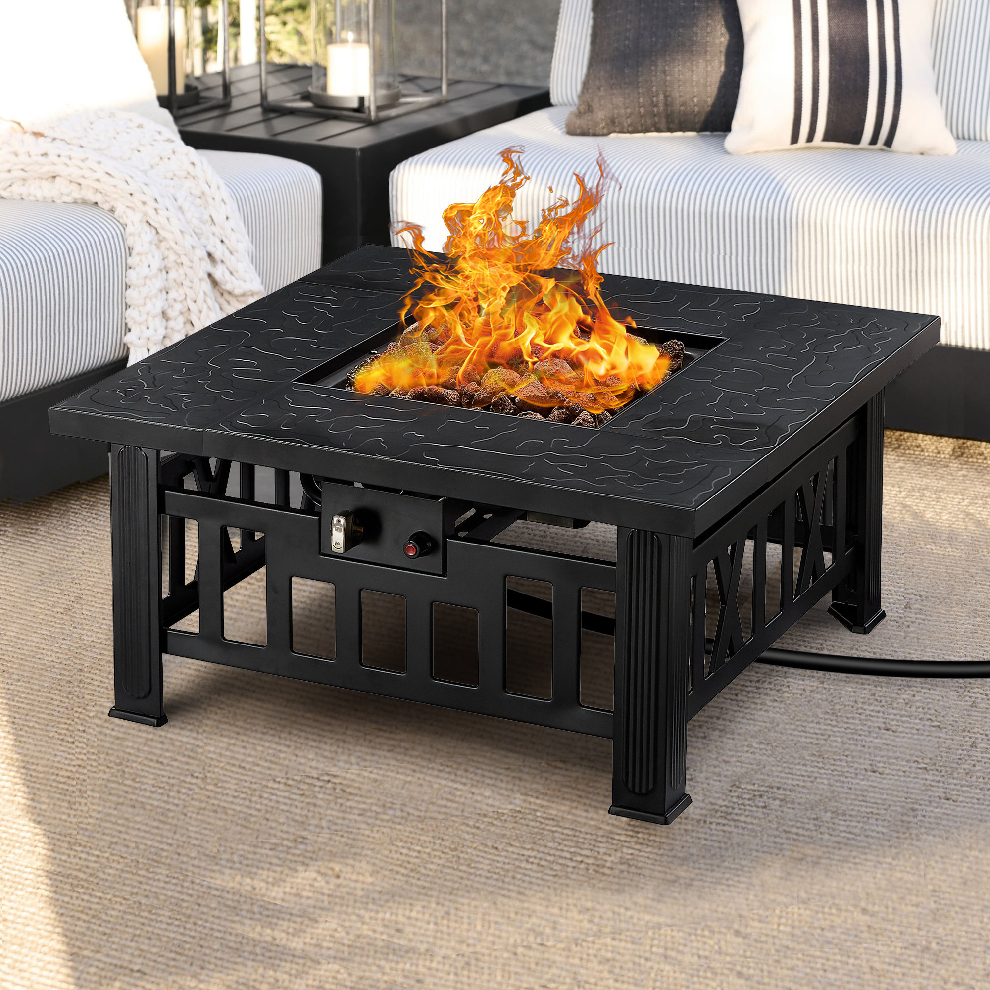 Red Barrel Studio Nox Steel Gas Propane Fire Pits with Lid and Lava ...