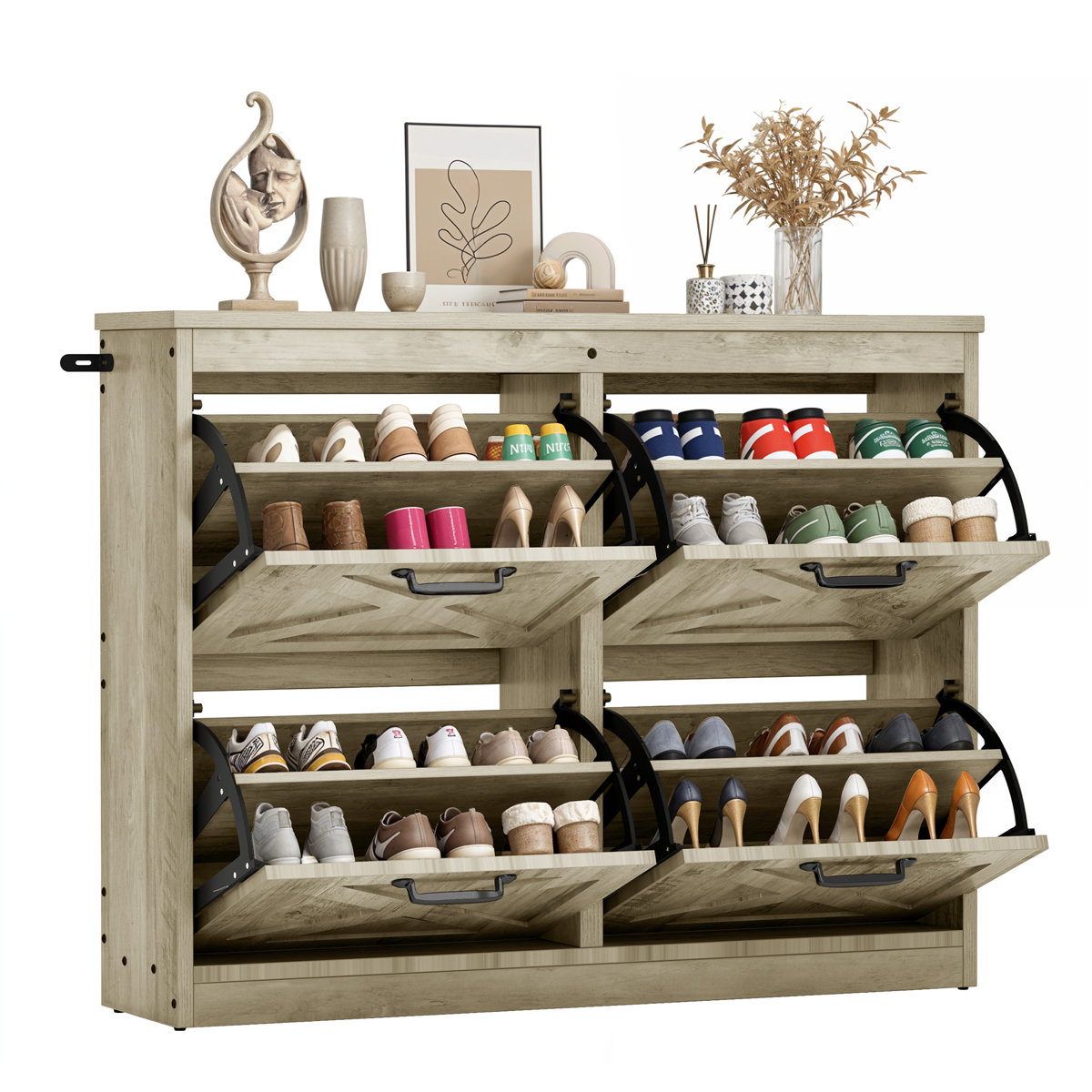 Gracie Oaks 24 Pair Stackable Shoe Storage Cabinet 4 Flip Shoe Storage ...