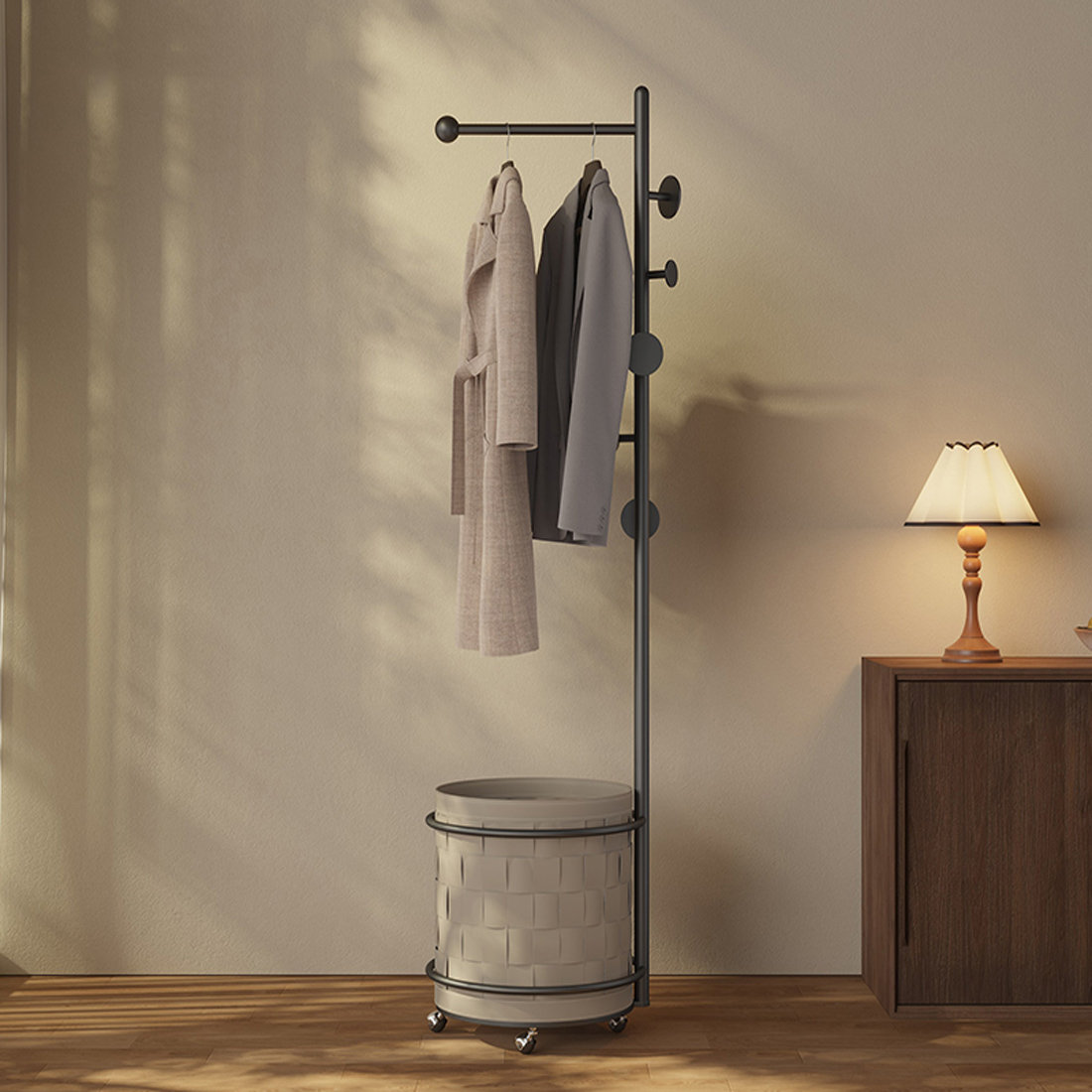 PPEDKS Gray Titanium Stainless Steel Coat Rack with Wheel | Wayfair