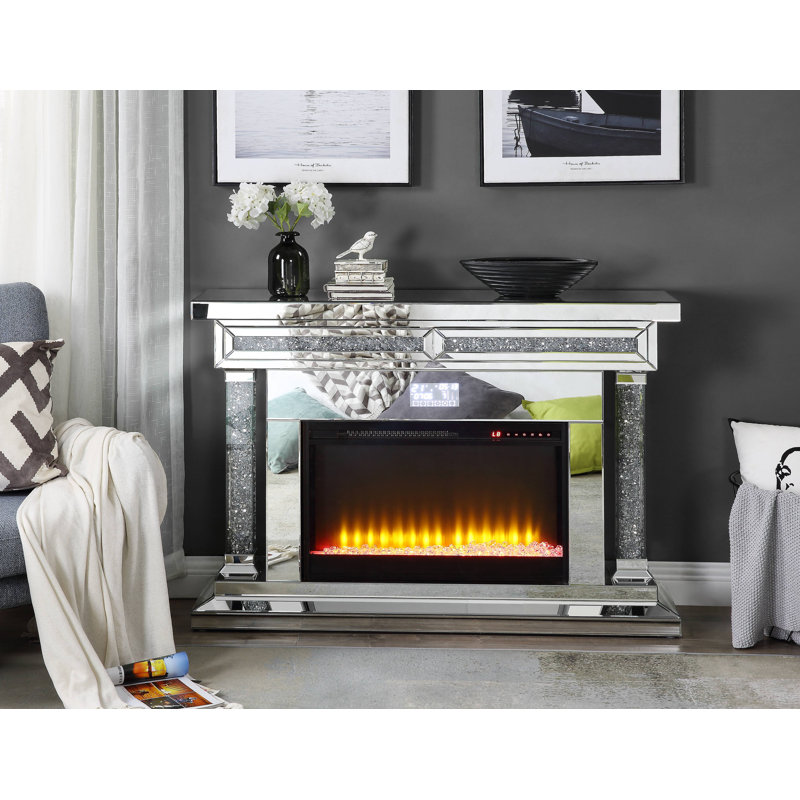 Everly Quinn Fireplace w/Bluetooth, Mirrored & Faux Diamonds | Wayfair