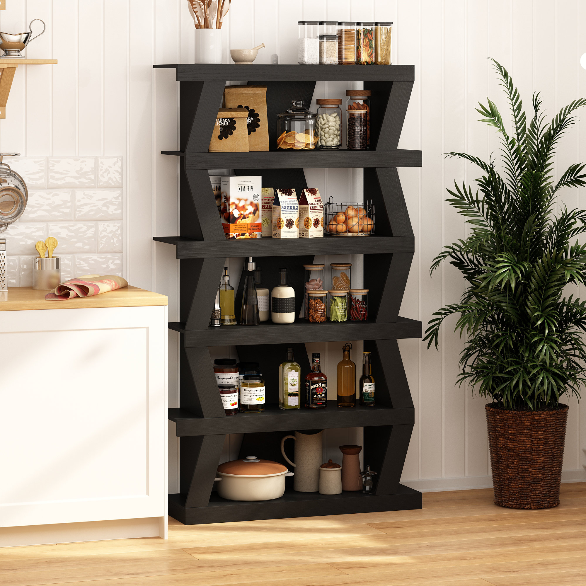 Red Barrel Studio® 35.4 Inches Wide 6-Layer Wooden Kitchen Rack | Wayfair