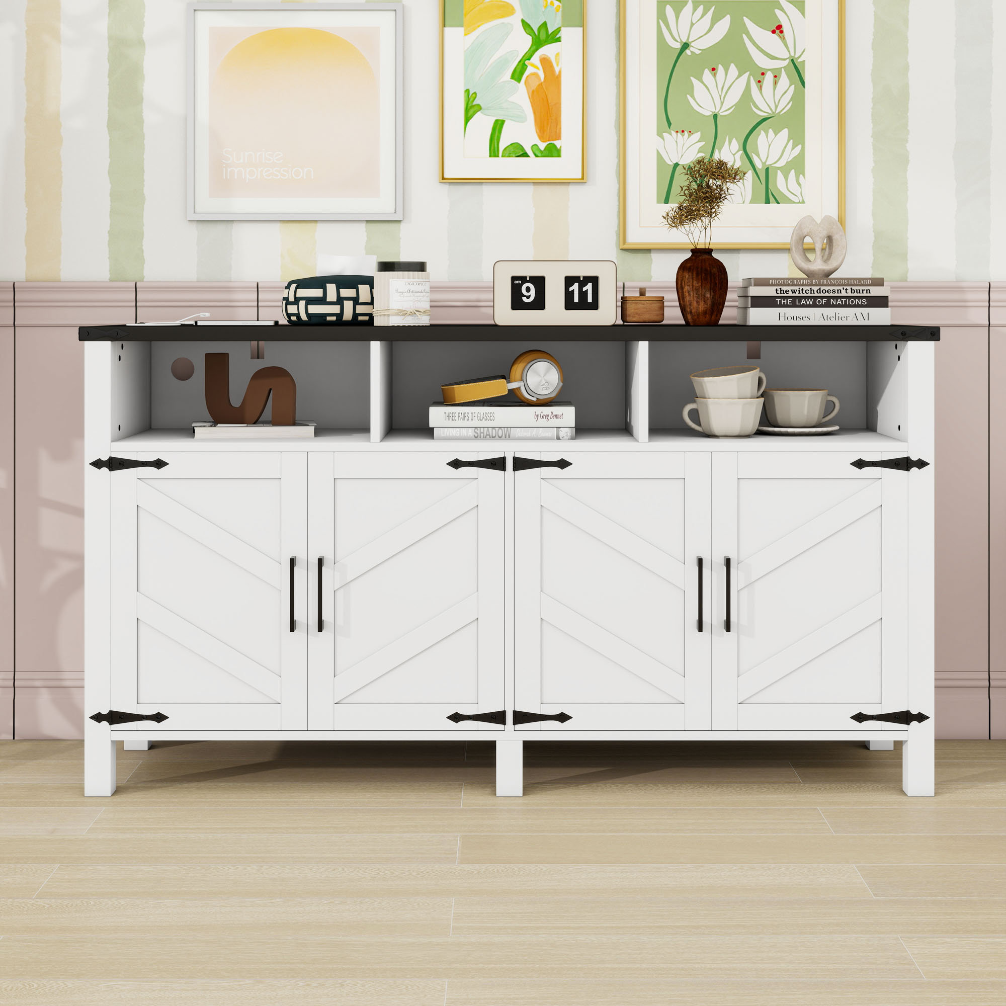Corrigan Studio® Sideboard with 4-Door, Power Outlets and Adjustable ...