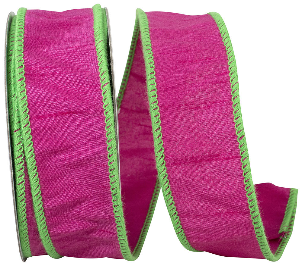 The Holiday Aisle® Fuchsia/Lime Dupioni Color Edge Wired Edge Ribbon ...
