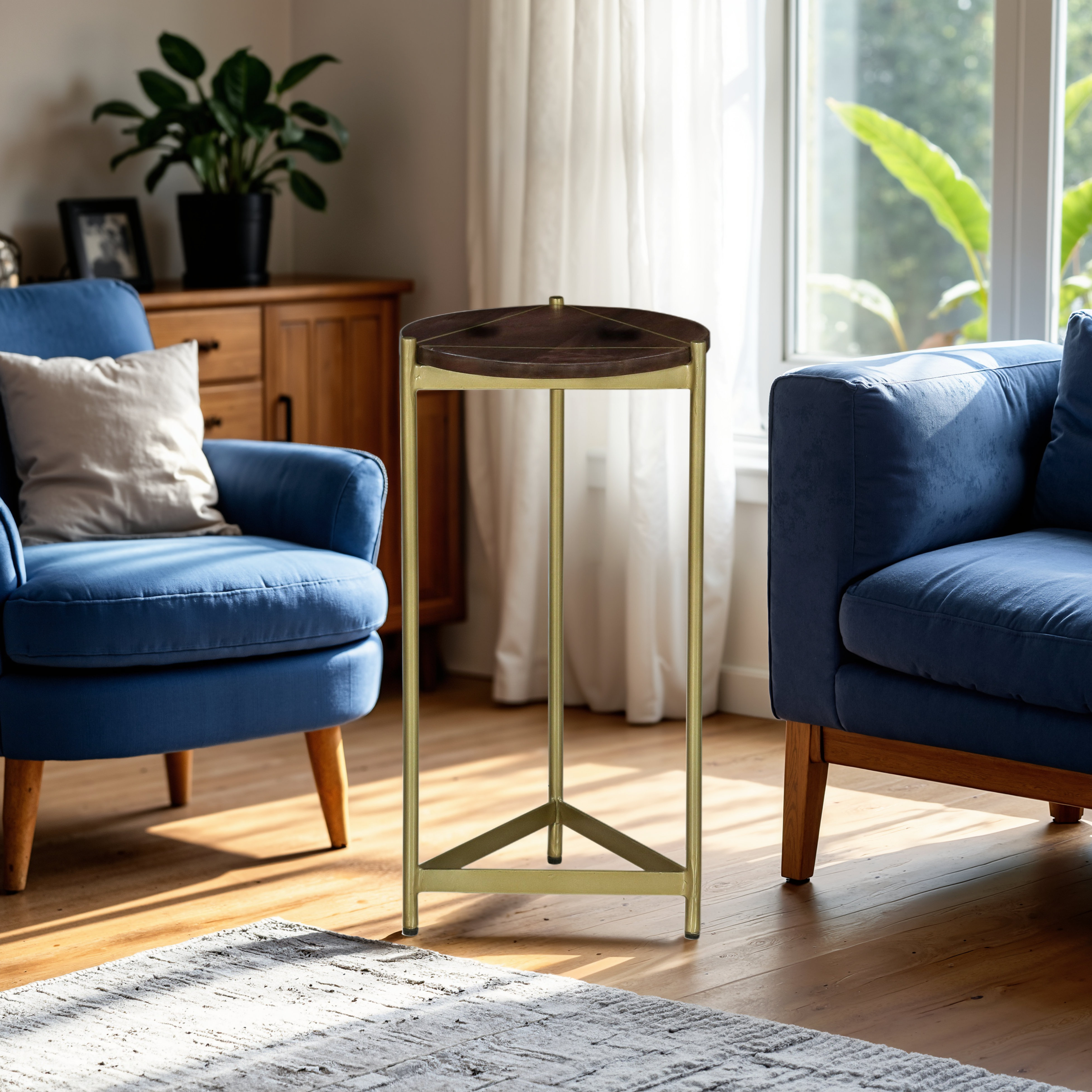 Mercer41 12" Round Cocktail Accent Table with Brown Wood Top and ...