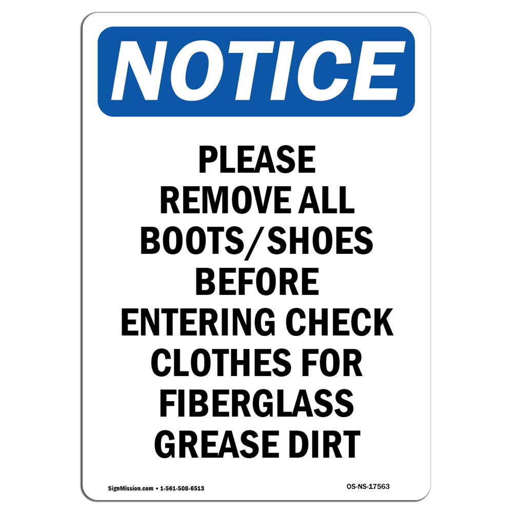 SignMission OSHA Notice - Please Remove All Boots Shoes Sign | Heavy ...