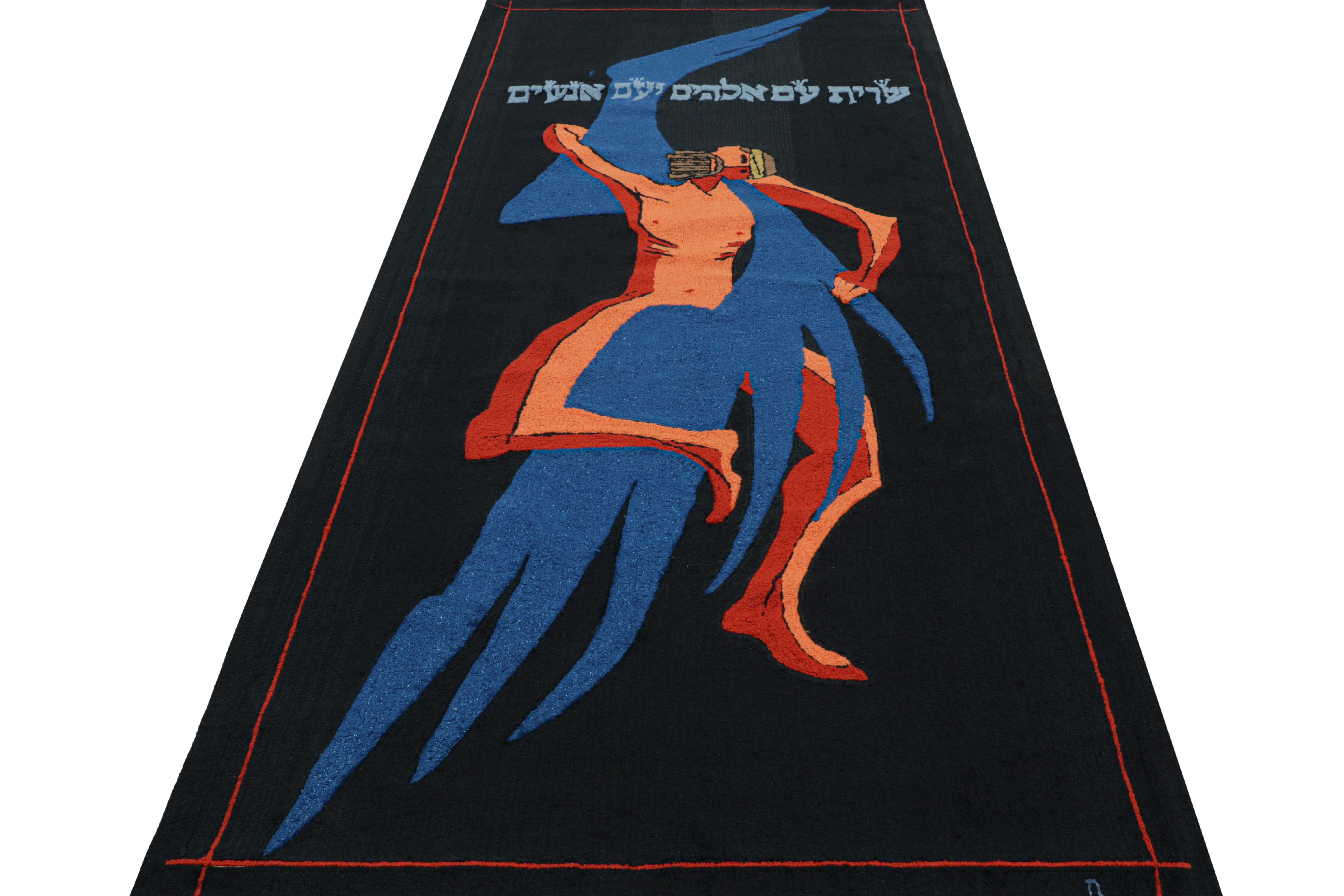 Rug & Kilim Vintage Jewish Pictorial Tapestry In Orange, Blue And Black ...