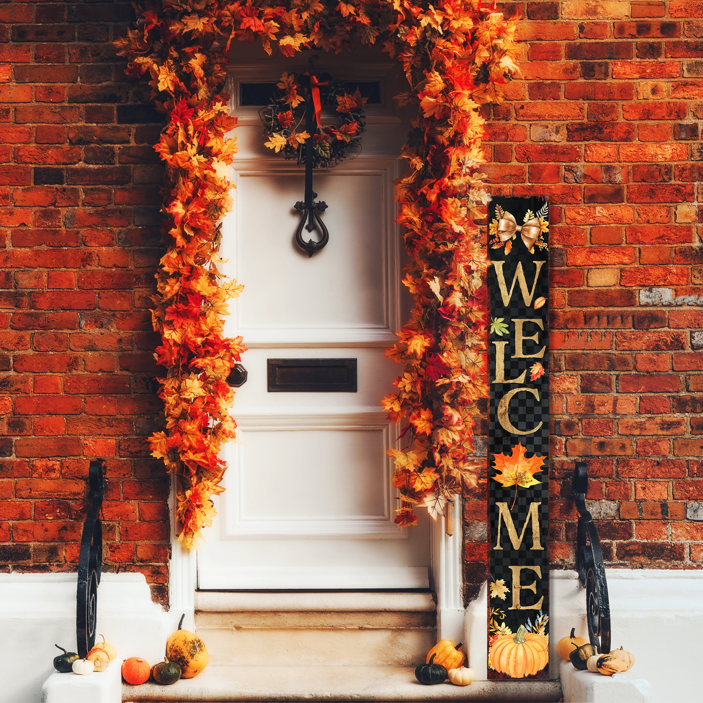 Trinx 72in Wooden Fall Welcome Porch Sign - Front Door Decor for ...