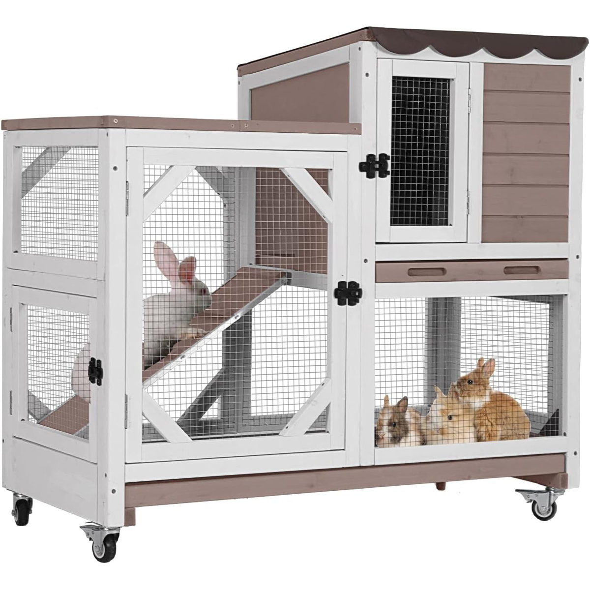 Archie & Oscar™ Rabbit Cage Indoor Outdoor Bunny Hutch on Wheels, 2 ...