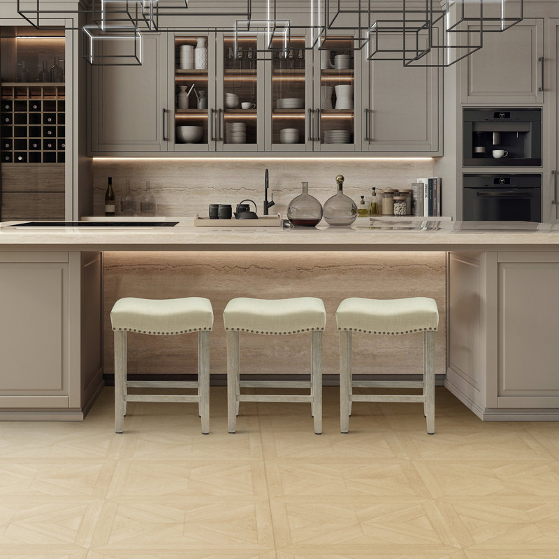 Red Barrel Studio® Rexalynn Upholstered Counter Stool with Solid Wood ...