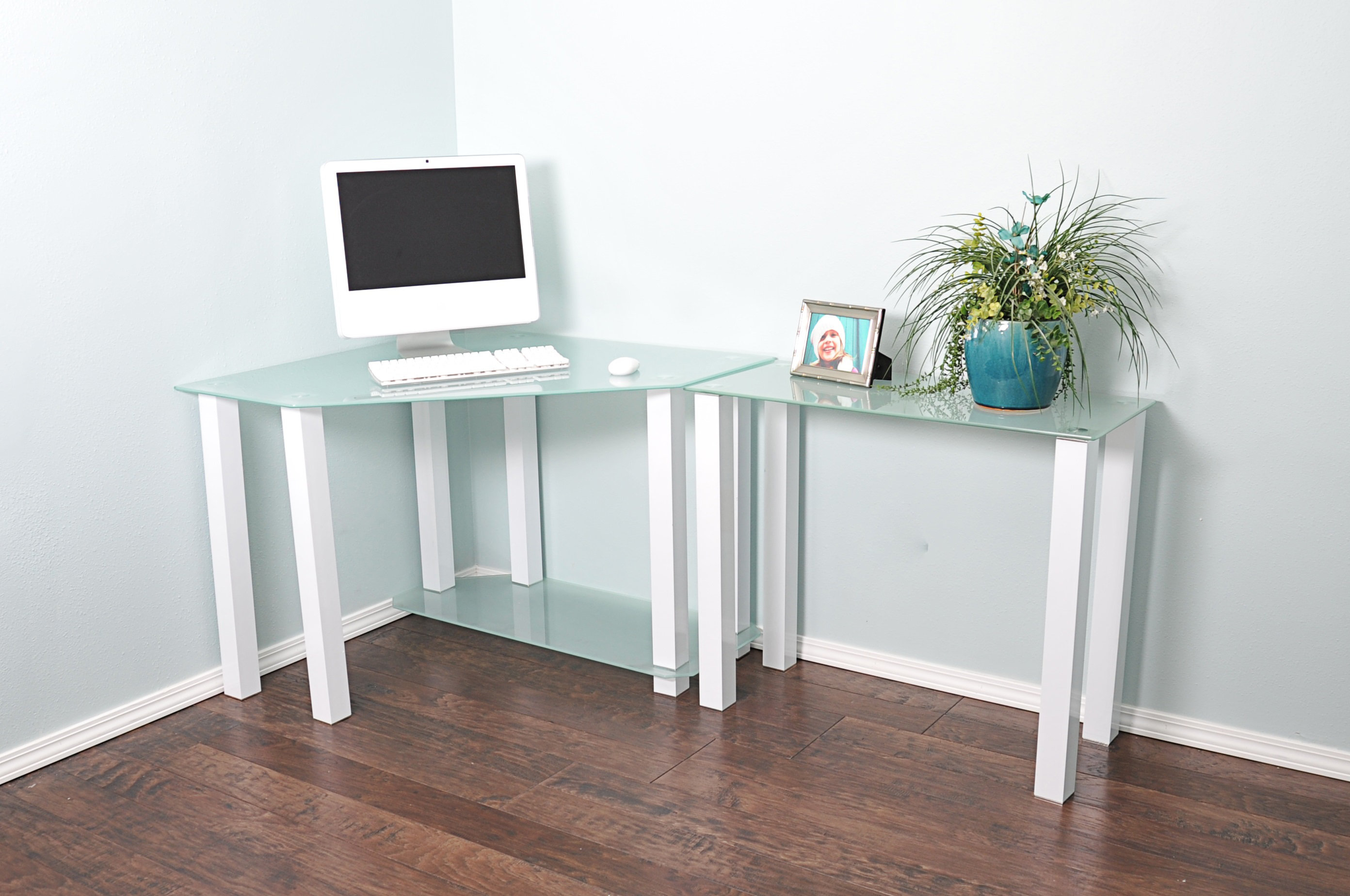 Ebern Designs Cerritos Reversible Glass Corner Desk | Wayfair