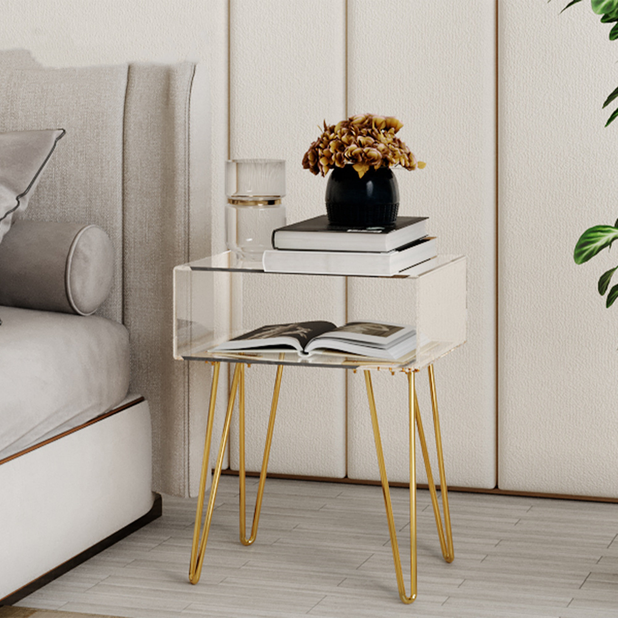 Mercer41 Acrylic Nightstand With Metal Legs | Wayfair