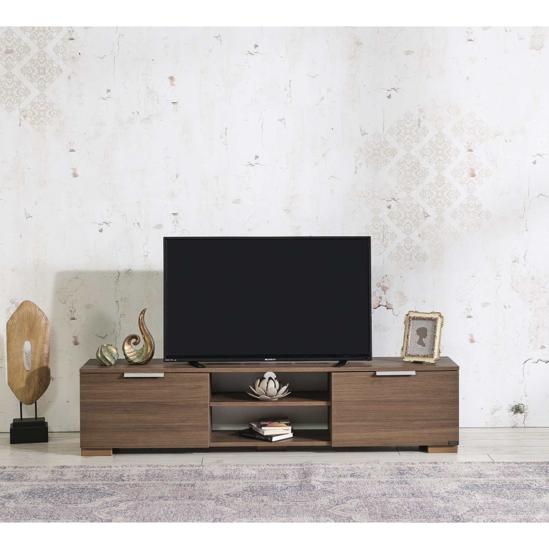 Latitude Run® Mid Century Modern 66 Inch Tv Stand, Solid Wood, 2 Door ...