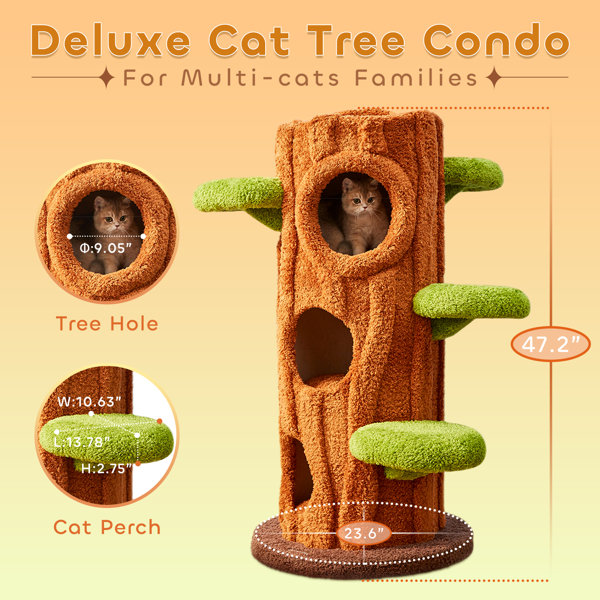 KZLAA 49" Elizha Solid Wood Modern Cat Tree Tower Condo & Reviews | Wayfair