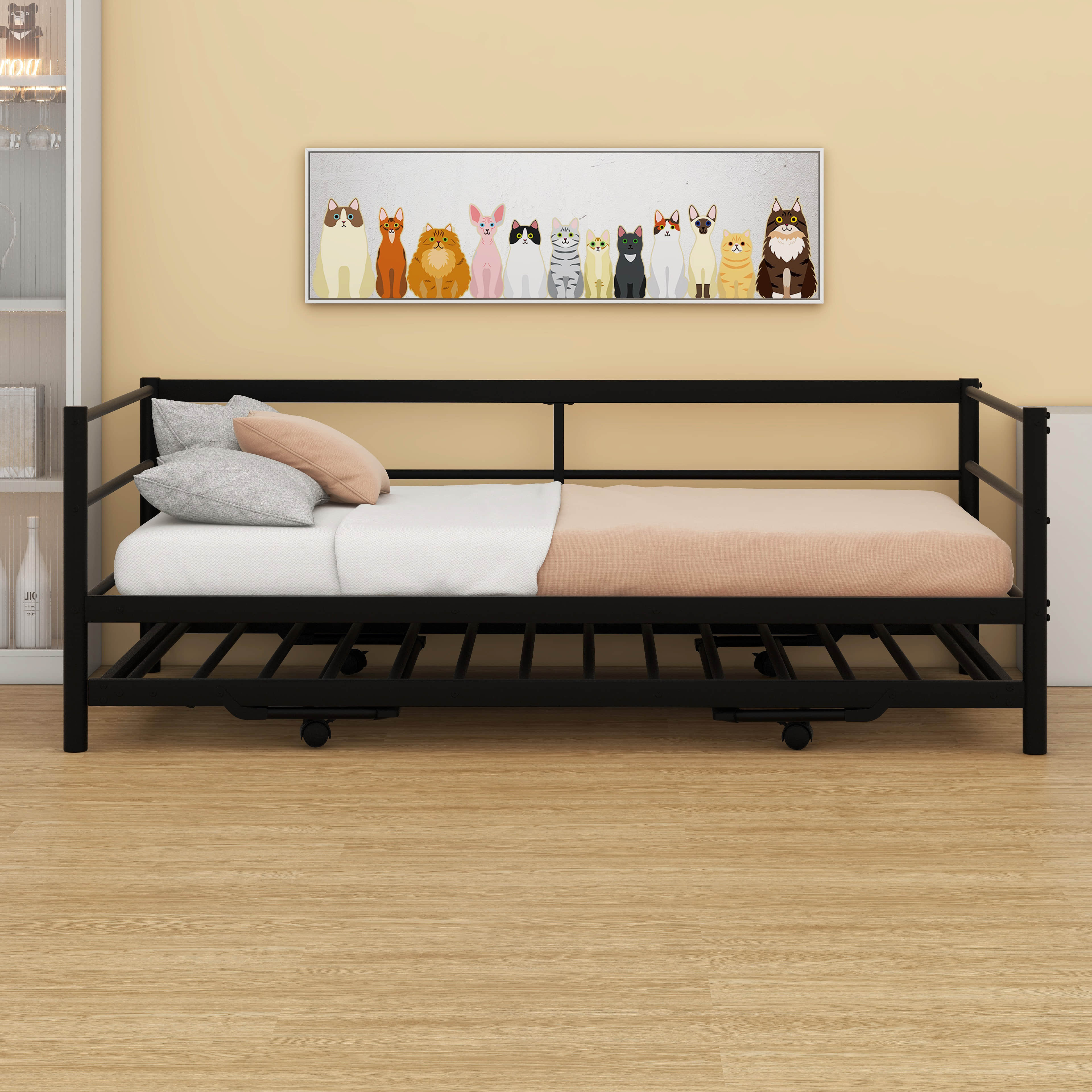 Latitude Run® Twin Size Daybed With Adjustable Trundle Bed, Metal ...