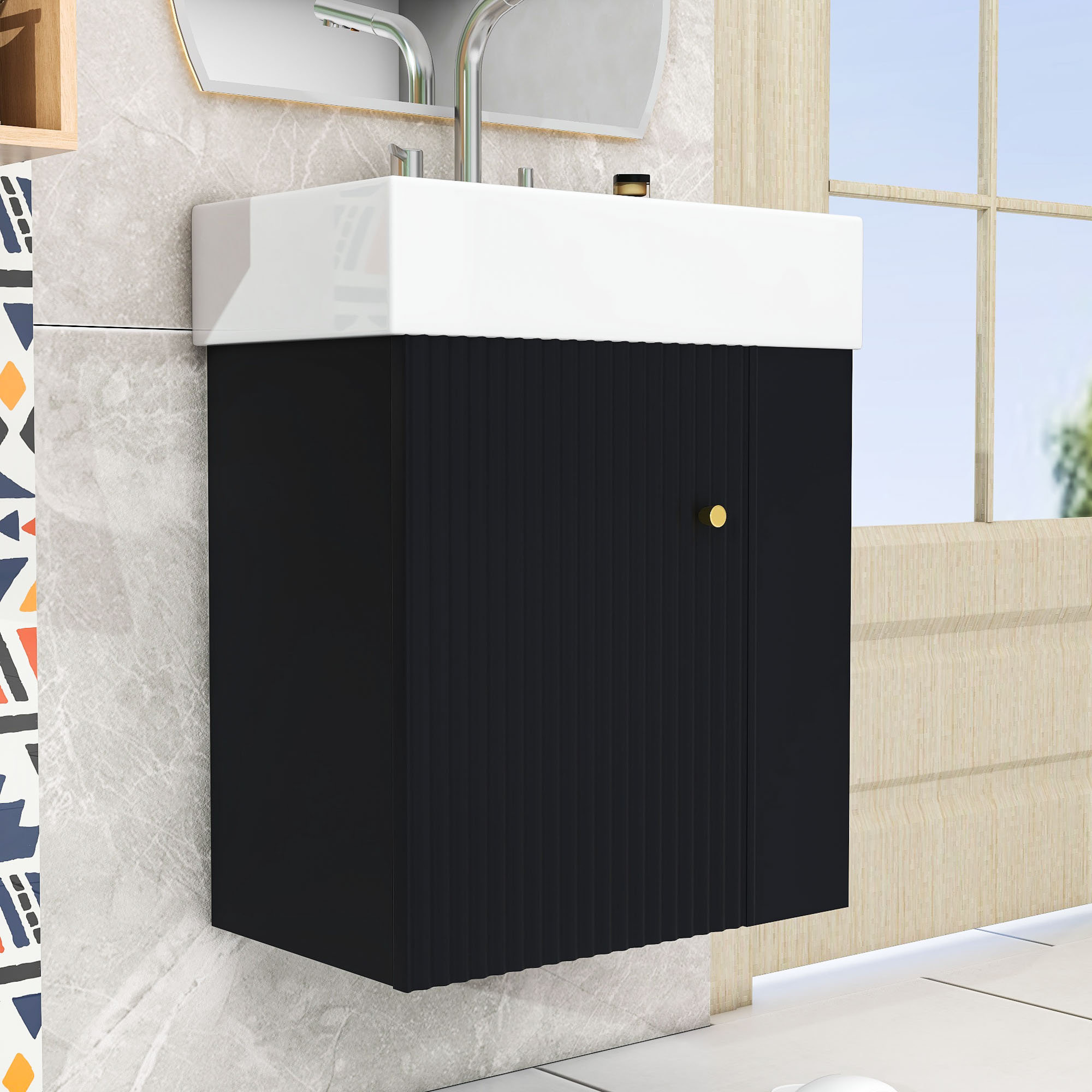 Ebern Designs Maurice Modern Floating Bathroom Vanity with Ceramic Sink ...