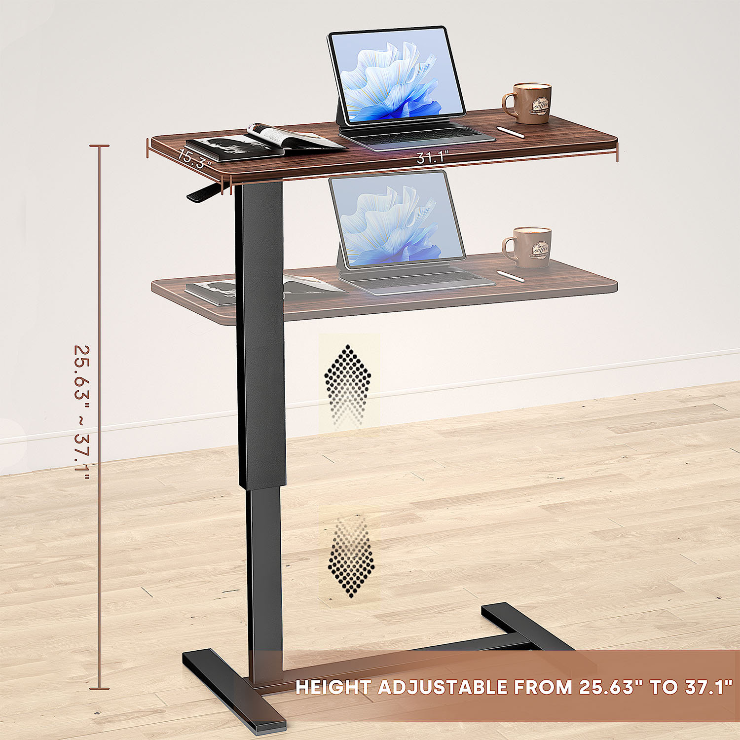 17 Stories Adjustable Overbed Bedside Table With Hidden Wheels(hospital ...