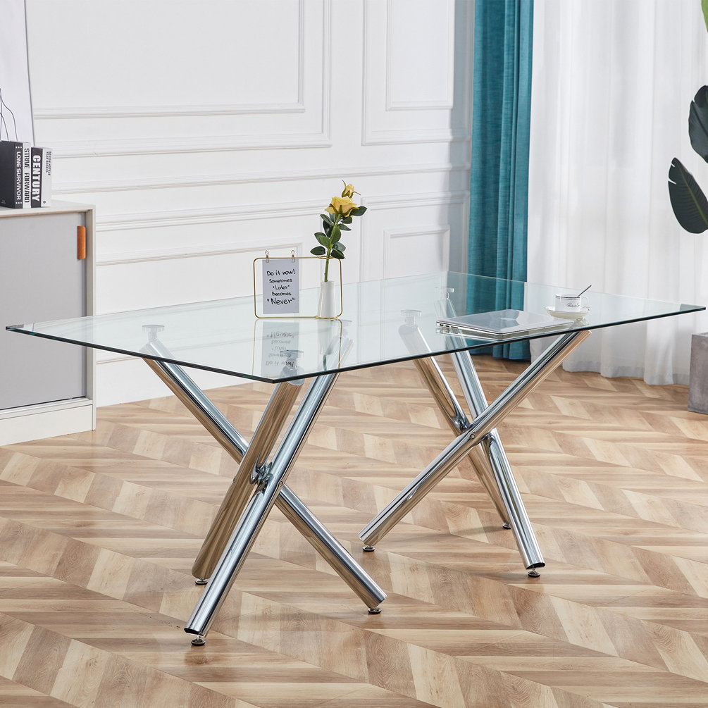 Wrought Studio Large Modern Minimalist Rectangular Glass Dining Table ...