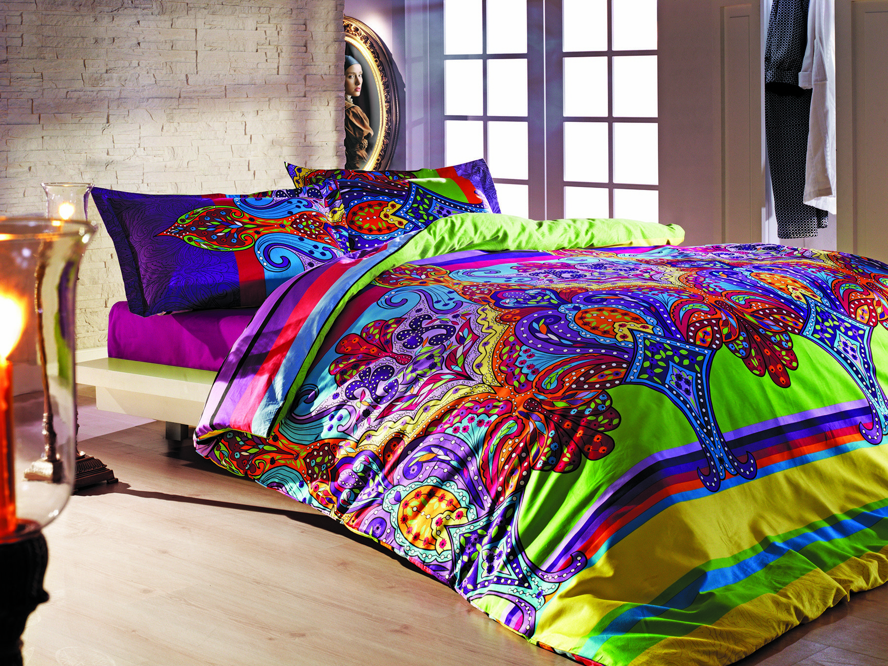 Asir Group INC Jerri Fuchsia/Green/Yellow 100% Cotton 3 Piece Duvet ...