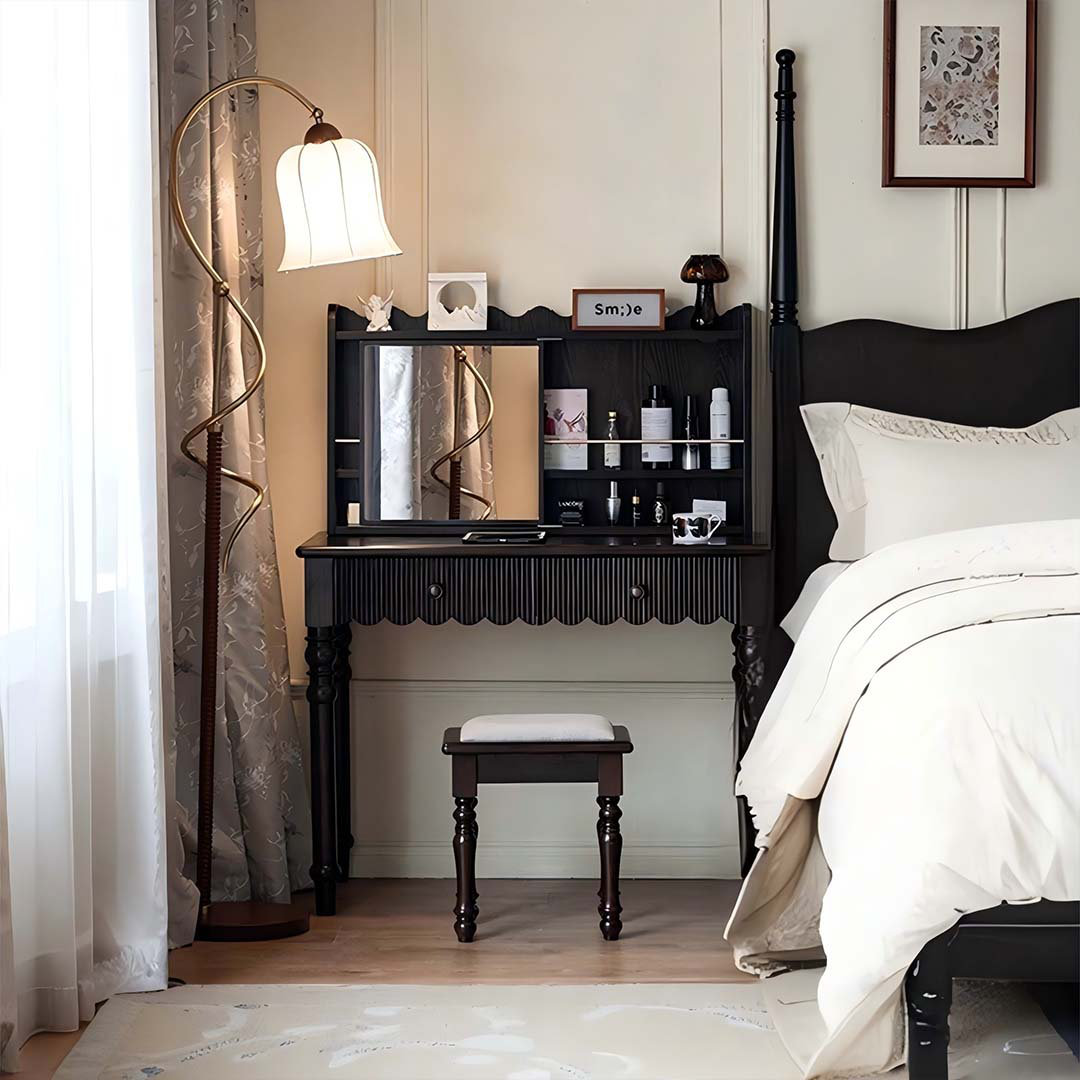 Canora Grey Retro Vanity Table with Storage and Desk Combo Including ...