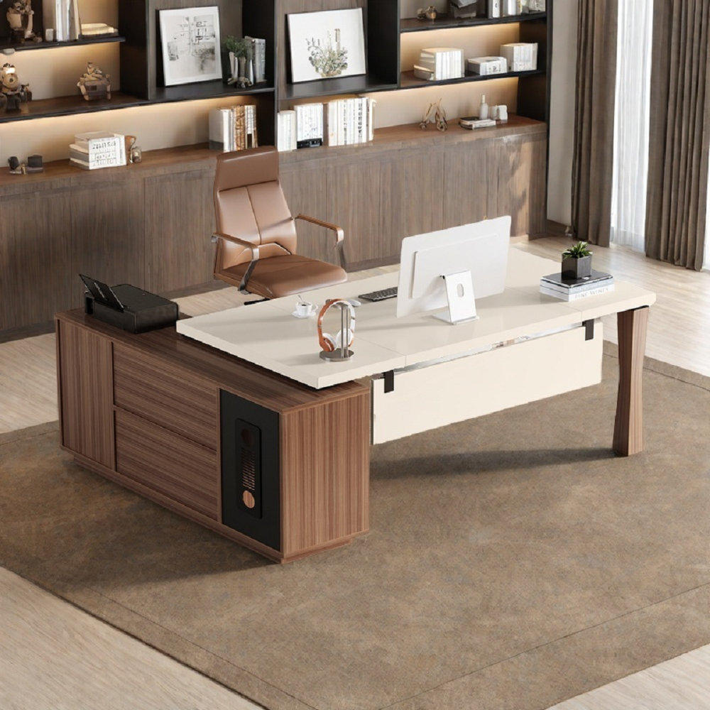 Latitude Run® 78.7'' Executive Desk, L-shaped Desk With Cabinet, Large ...